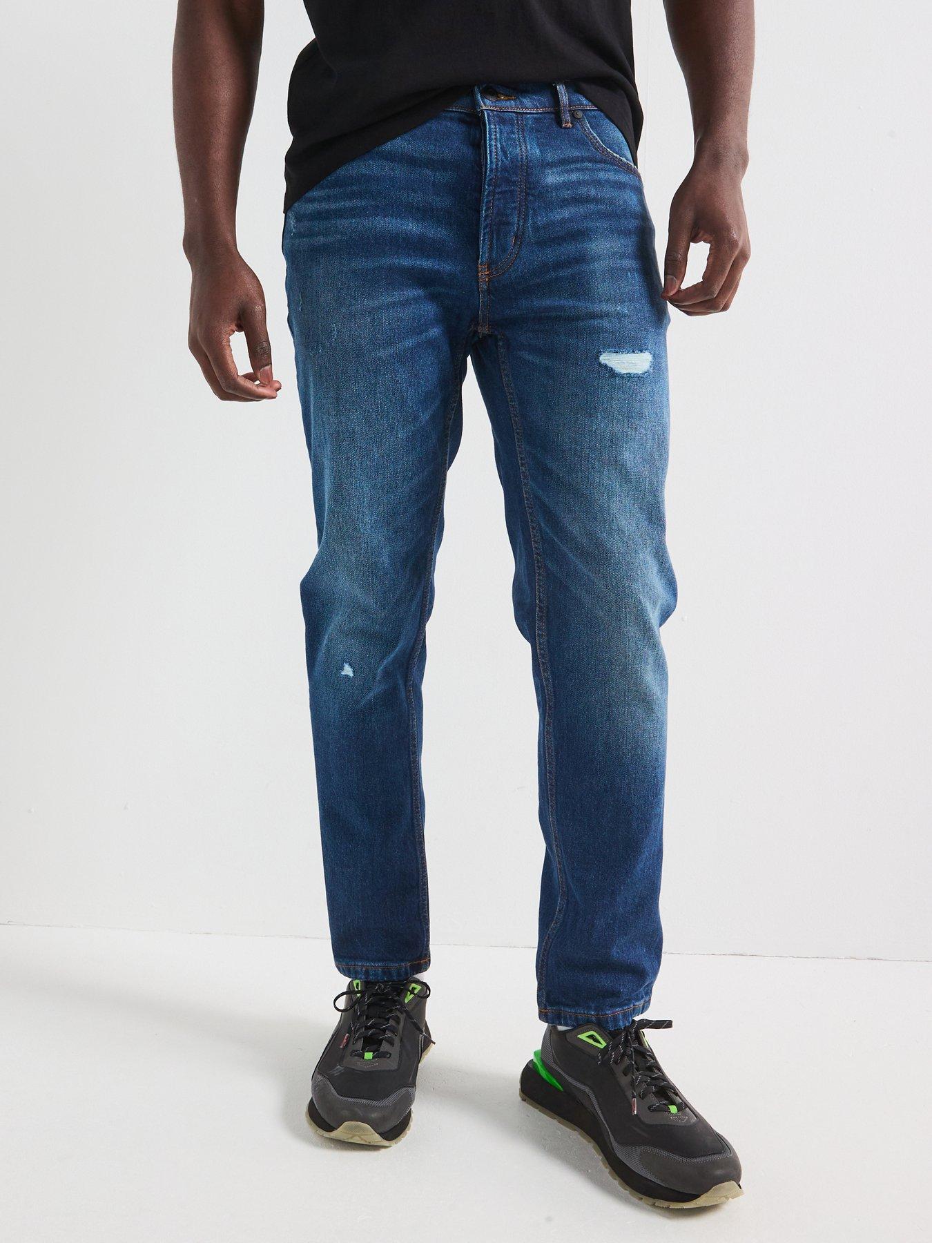 HUGO 634 Rip & Repair Tapered Fit Jeans - Blue | Littlewoods