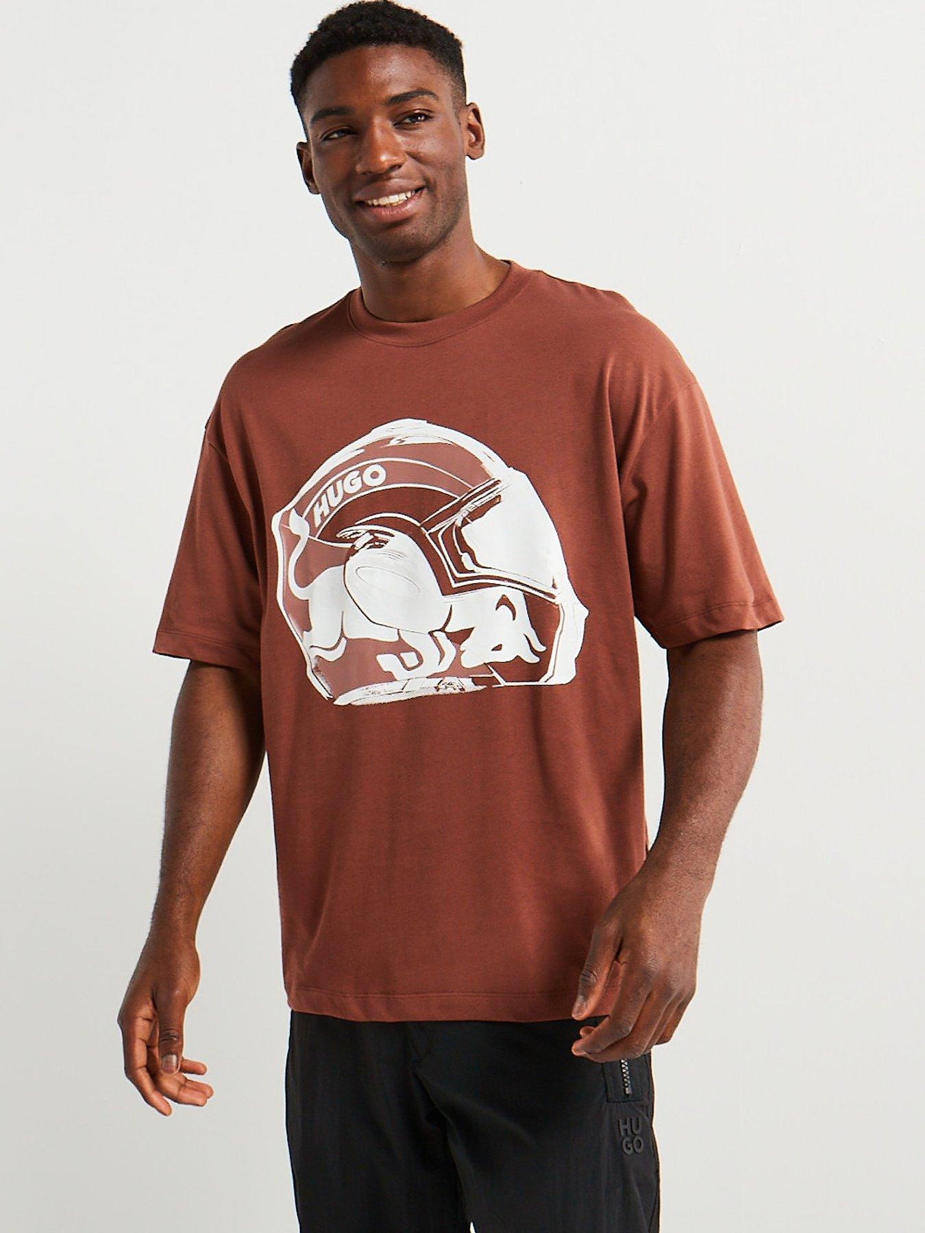 HUGO x RB Dit Helmet Oversized Fit T-Shirt - Brown | Littlewoods