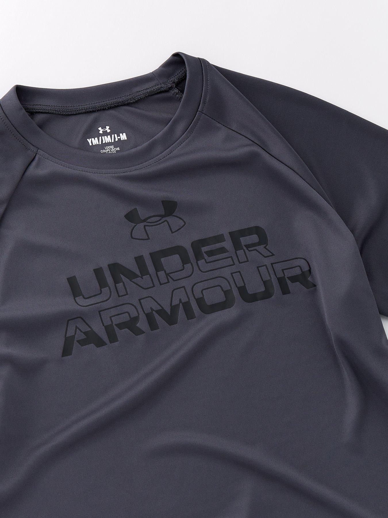 UNDER ARMOUR Boys Training Tech Split Wordmark T-Shirt - Grey | Littlewoods