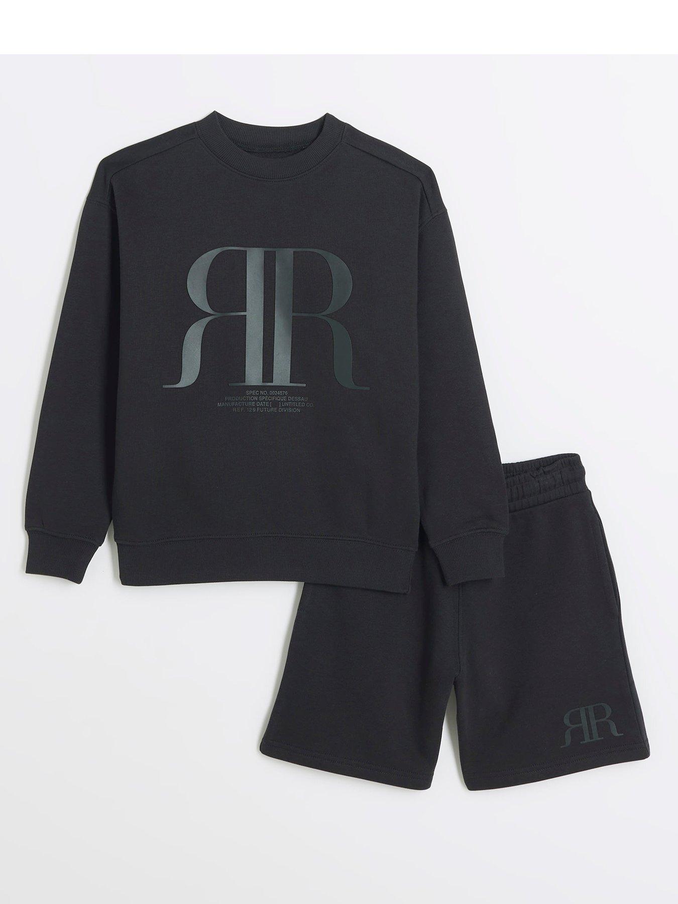 River Island Boys Embossed Ri Sweatshirt Set - Black | littlewoods.com