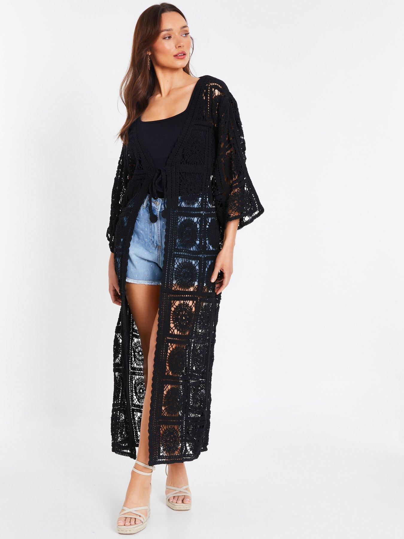Quiz Black Crochet Maxi Cardigan | littlewoods.com