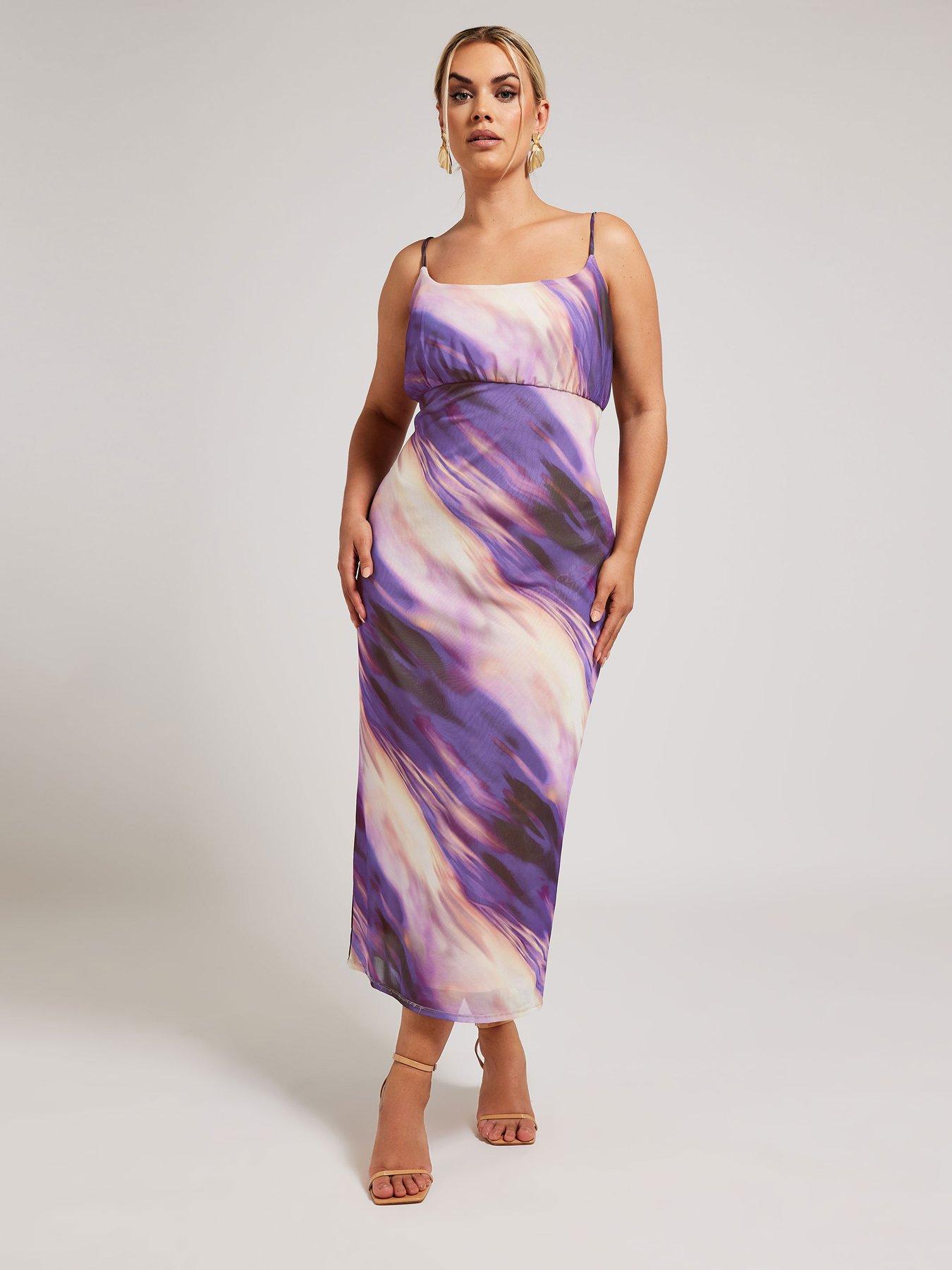 Yours Curve Abstract Ombre Mesh Column Dress - Purple | littlewoods.com
