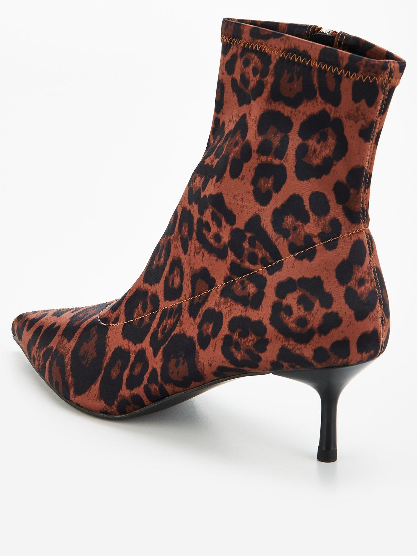 V by Very Leopard Ankle Sock Boot - Brown | Littlewoods