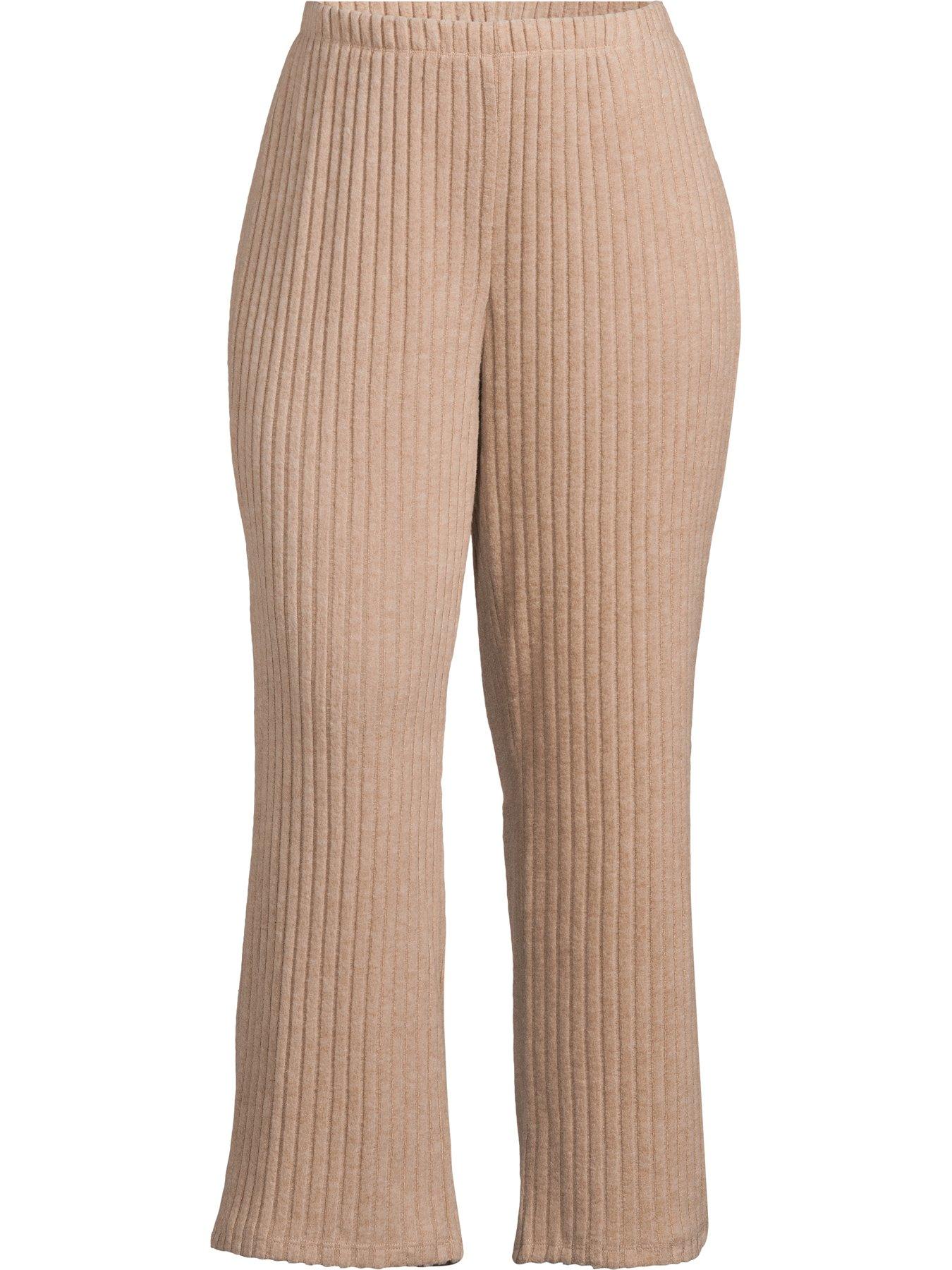 Vero Moda Curve Ribbed High Waist Wide Leg Pant - Beige | Littlewoods