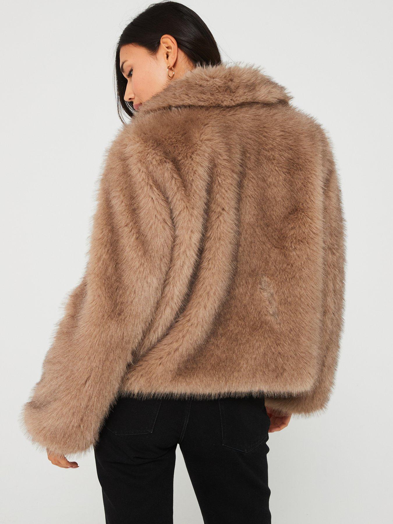 Vero Moda Short Faux Fur Jacket - Beige | littlewoods.com