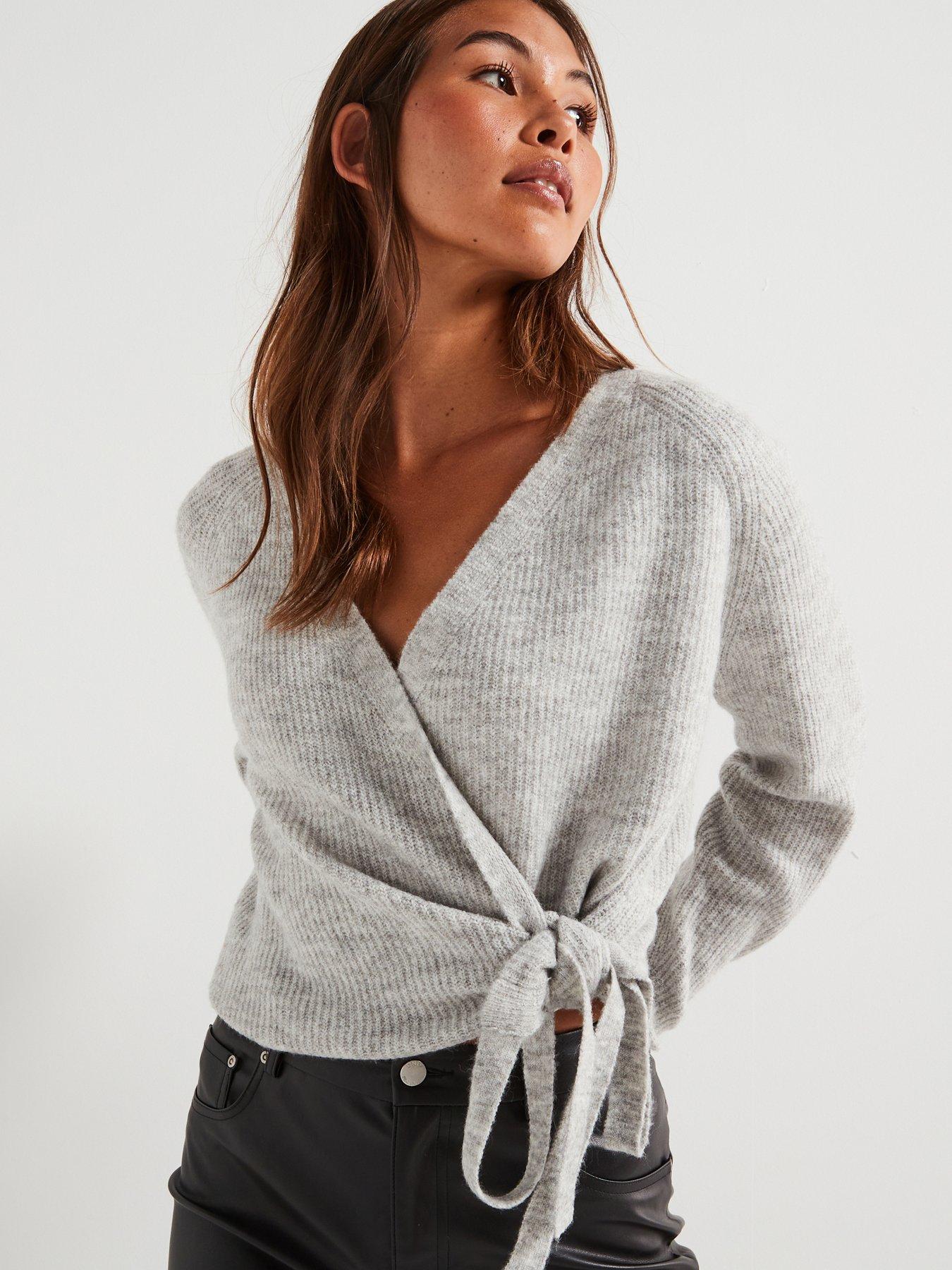 Vero Moda Wrap Long Sleeve V-Neck Cardigan - Grey | littlewoods.com