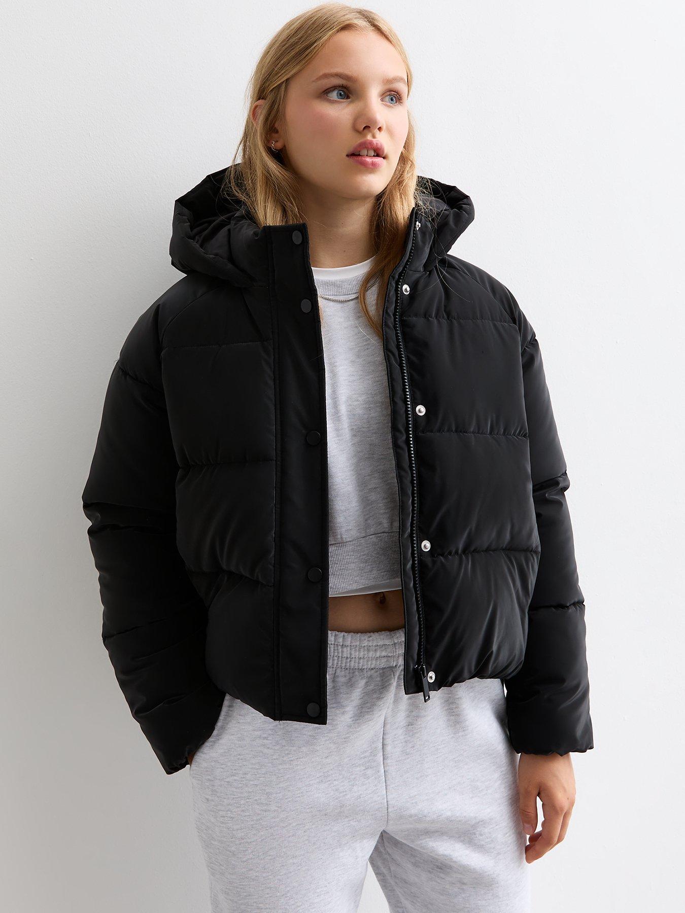New Look 915 Girls Black Hooded Coated Padded Coat | littlewoods.com