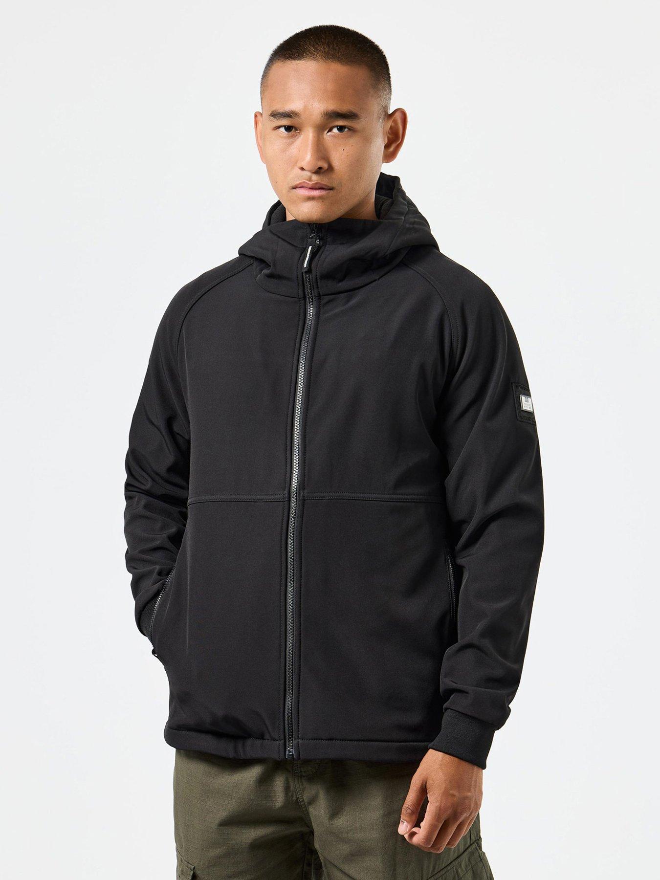 Weekend Offender Stipe Softshell Hooded Jacket - Black | littlewoods.com