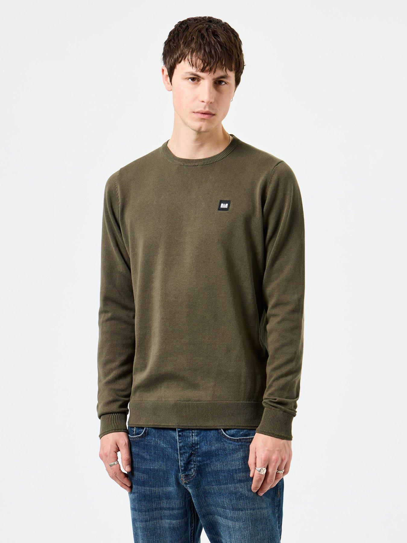 Weekend Offender Solace Badge Crew Knitted Jumper - Khaki | littlewoods.com