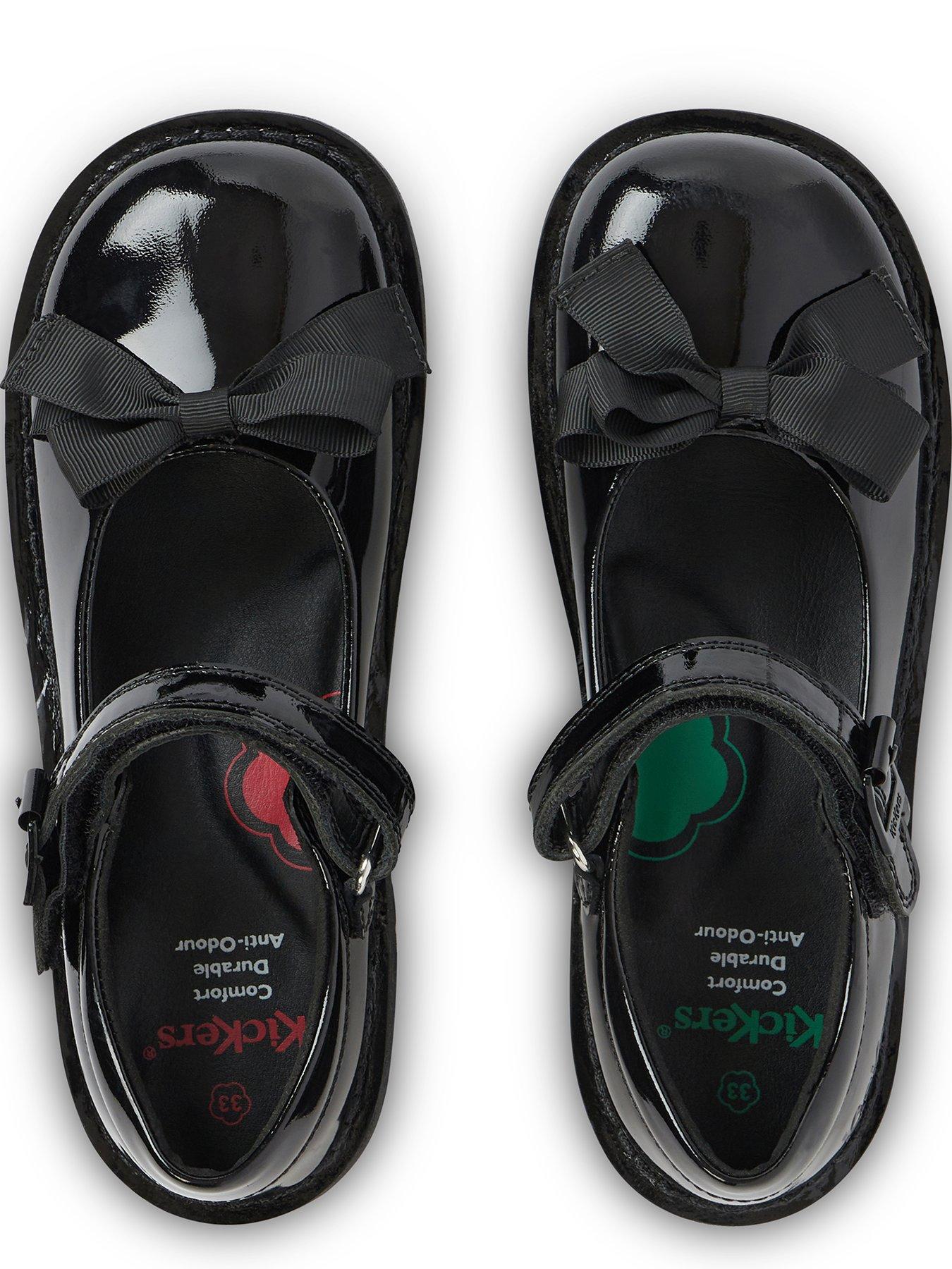 Kickers Girls Kick Mj Bow Patent Leather School Shoe - Black | Littlewoods