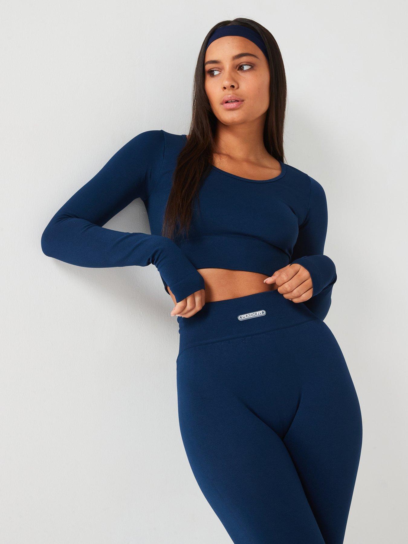 Peach Fit Womens Amber Seamless Long Sleeve Top - Navy | Littlewoods