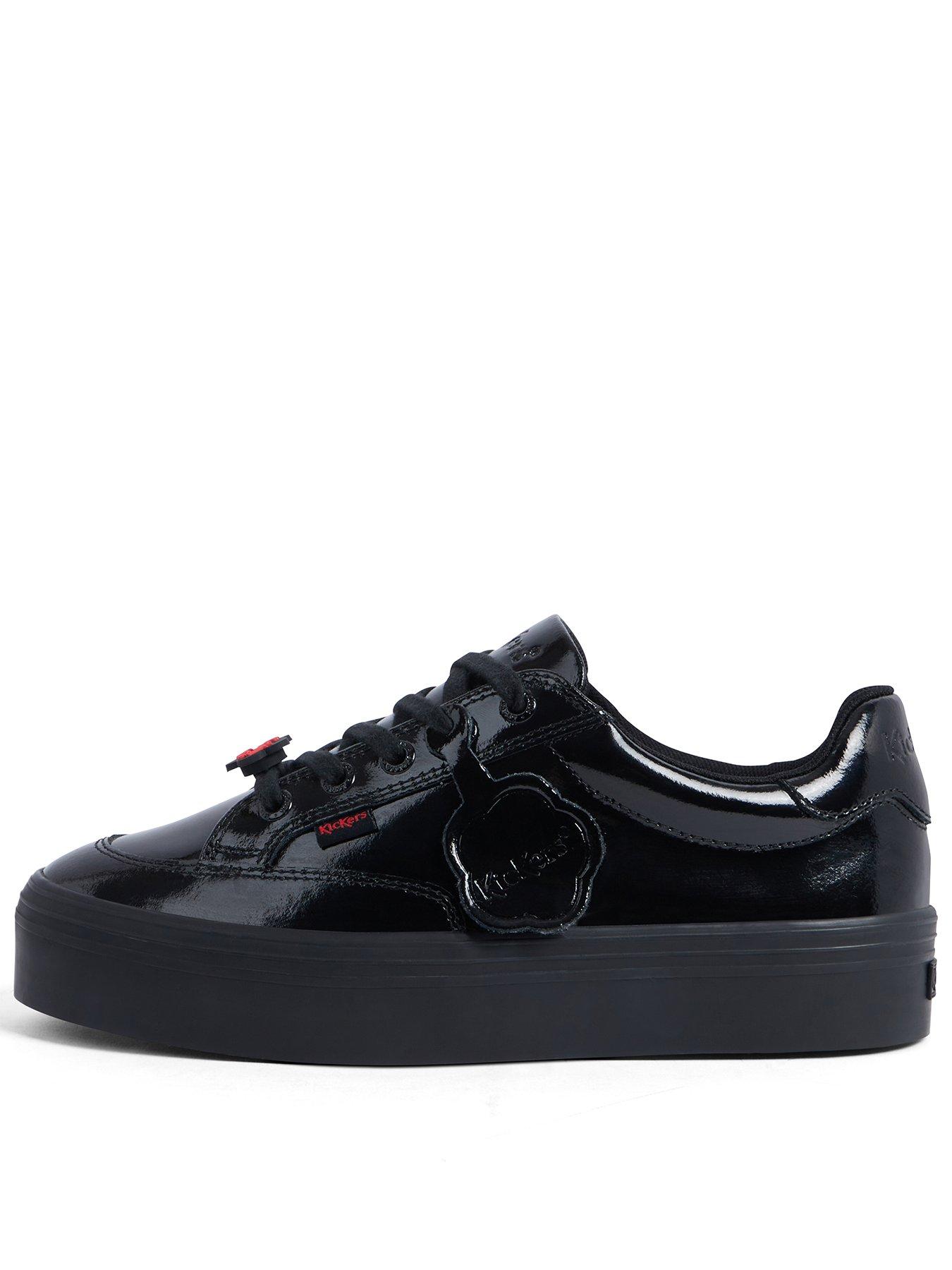 Kickers Girls Tovni Stack Lo Flower Patent Leather School Shoe - Black ...