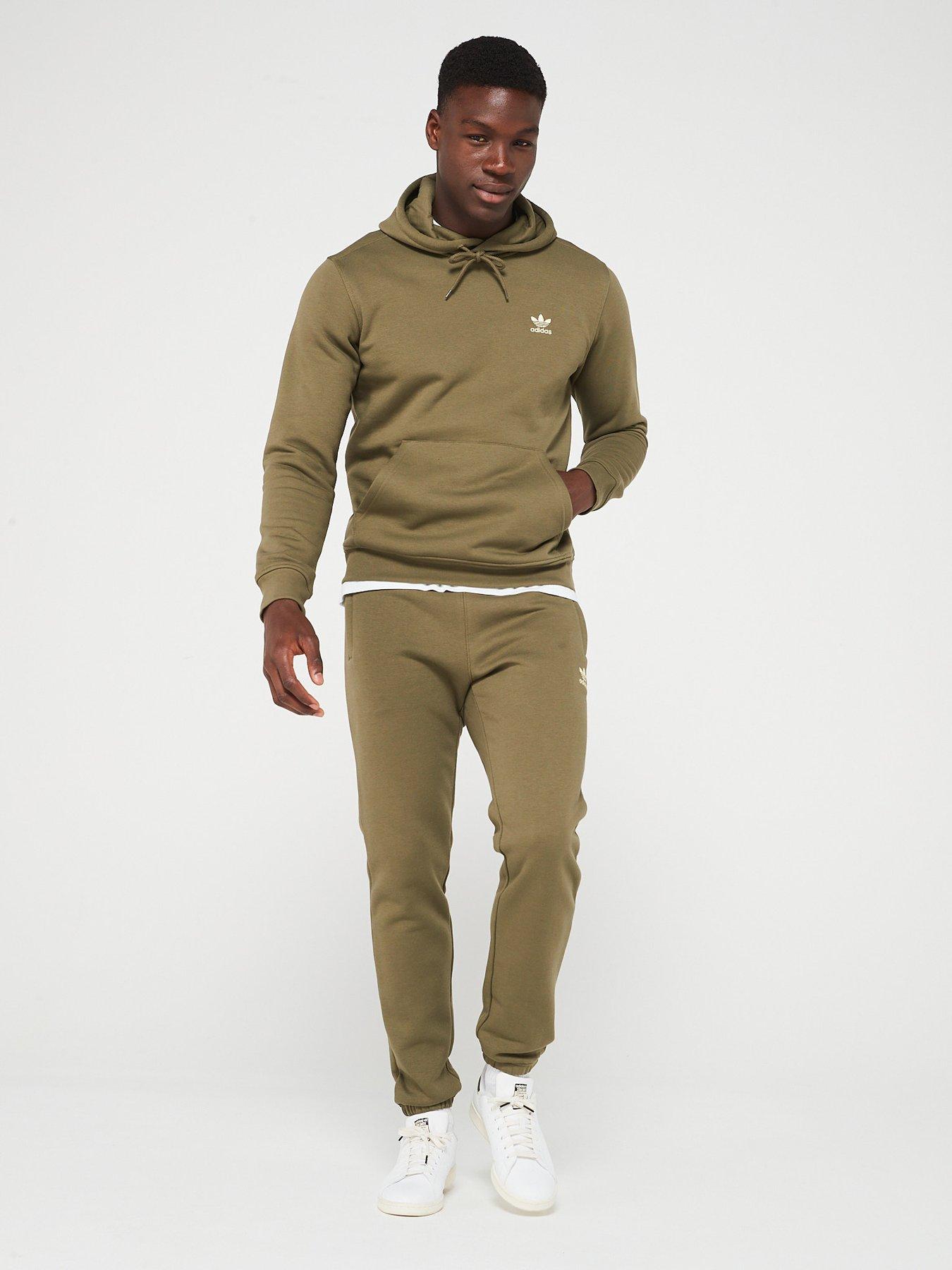 adidas Originals Mens Essential Trefoil Hoodie Olive Green littlewoods