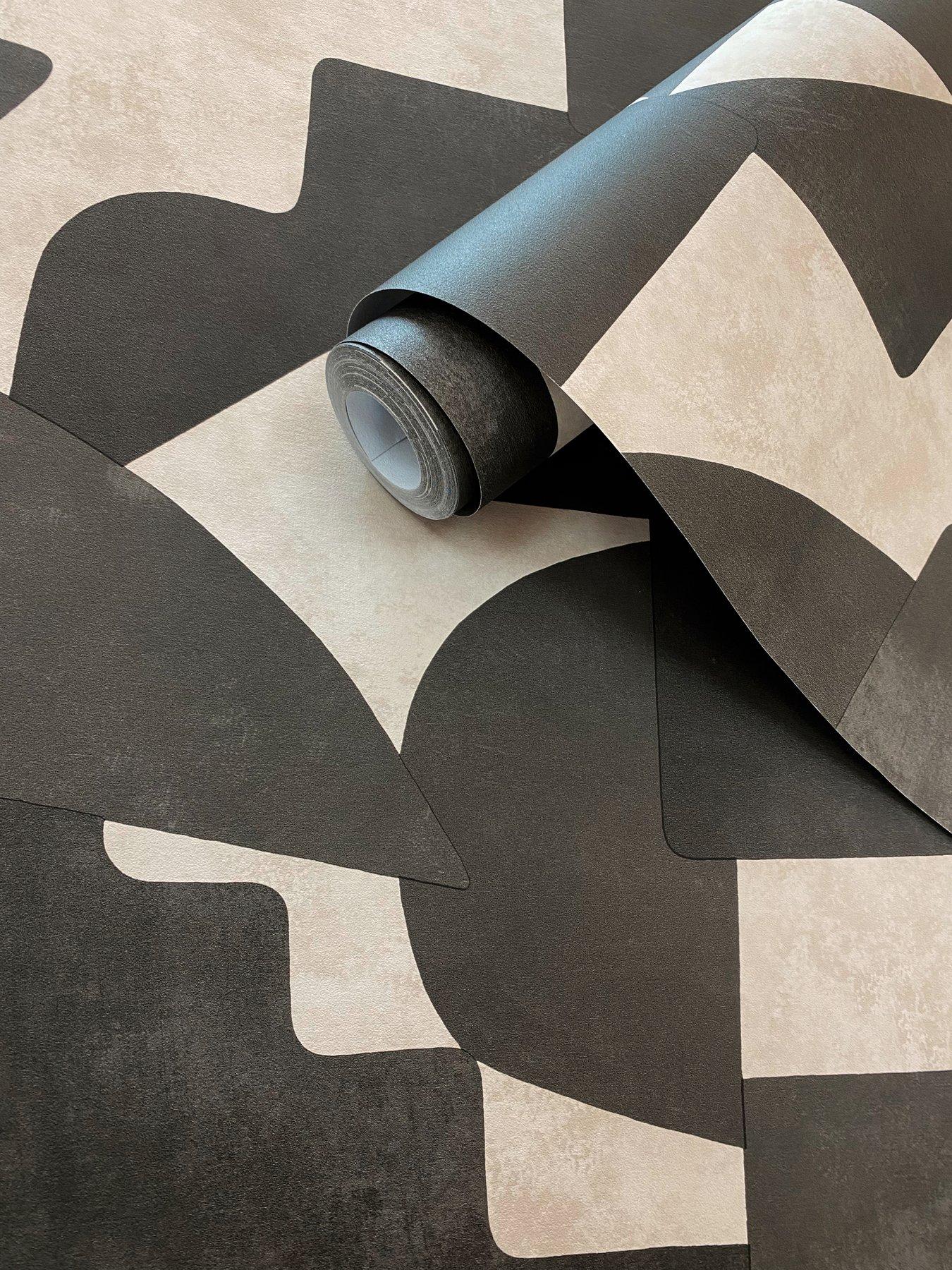 Holden Decor Abstract Angles Cream and Charcoal Wallpaper | Littlewoods