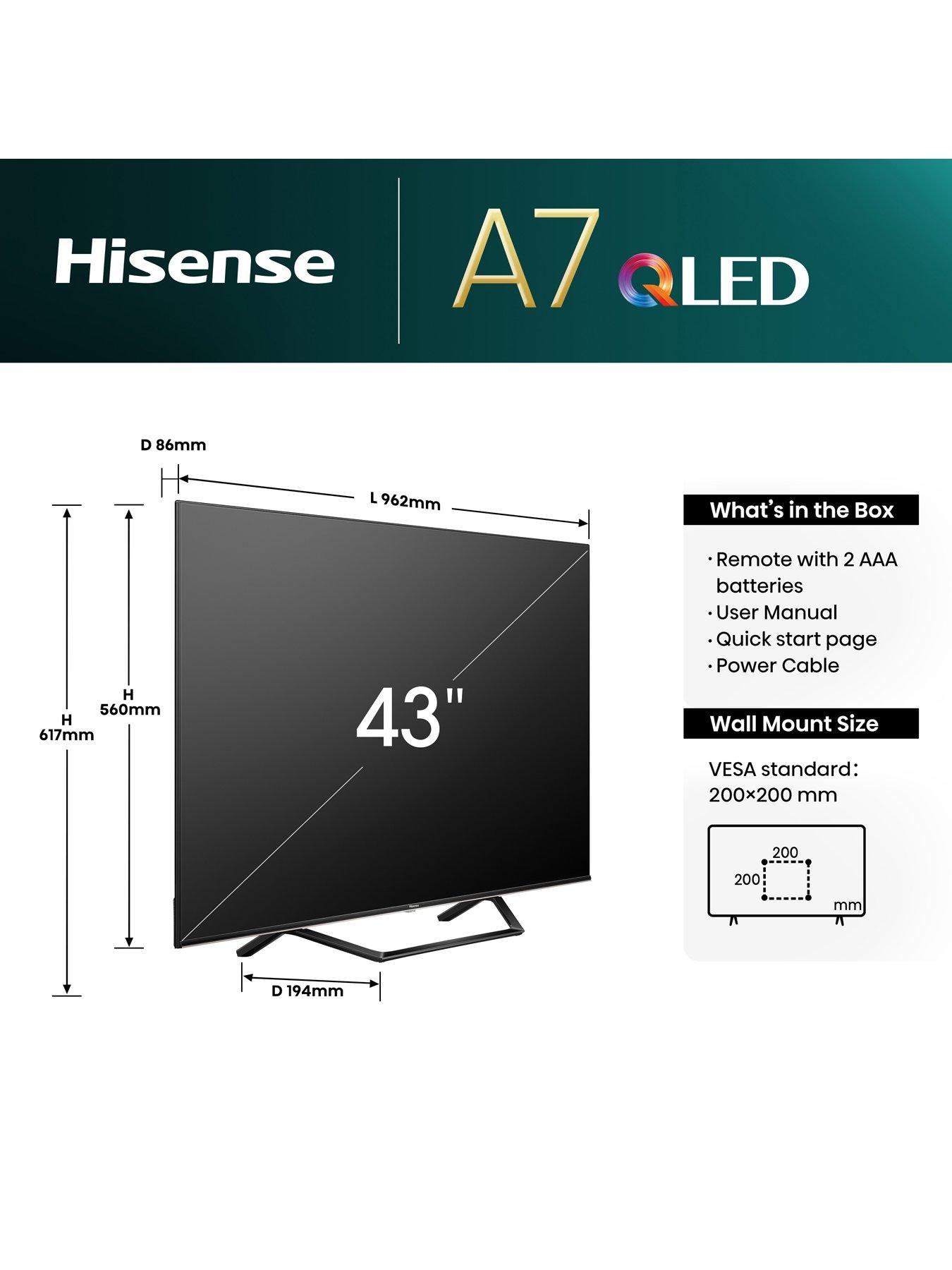 Hisense A7NQ 43" 4K HDR Mid QLED Smart TV with Freely - 43A7NQTUK ...