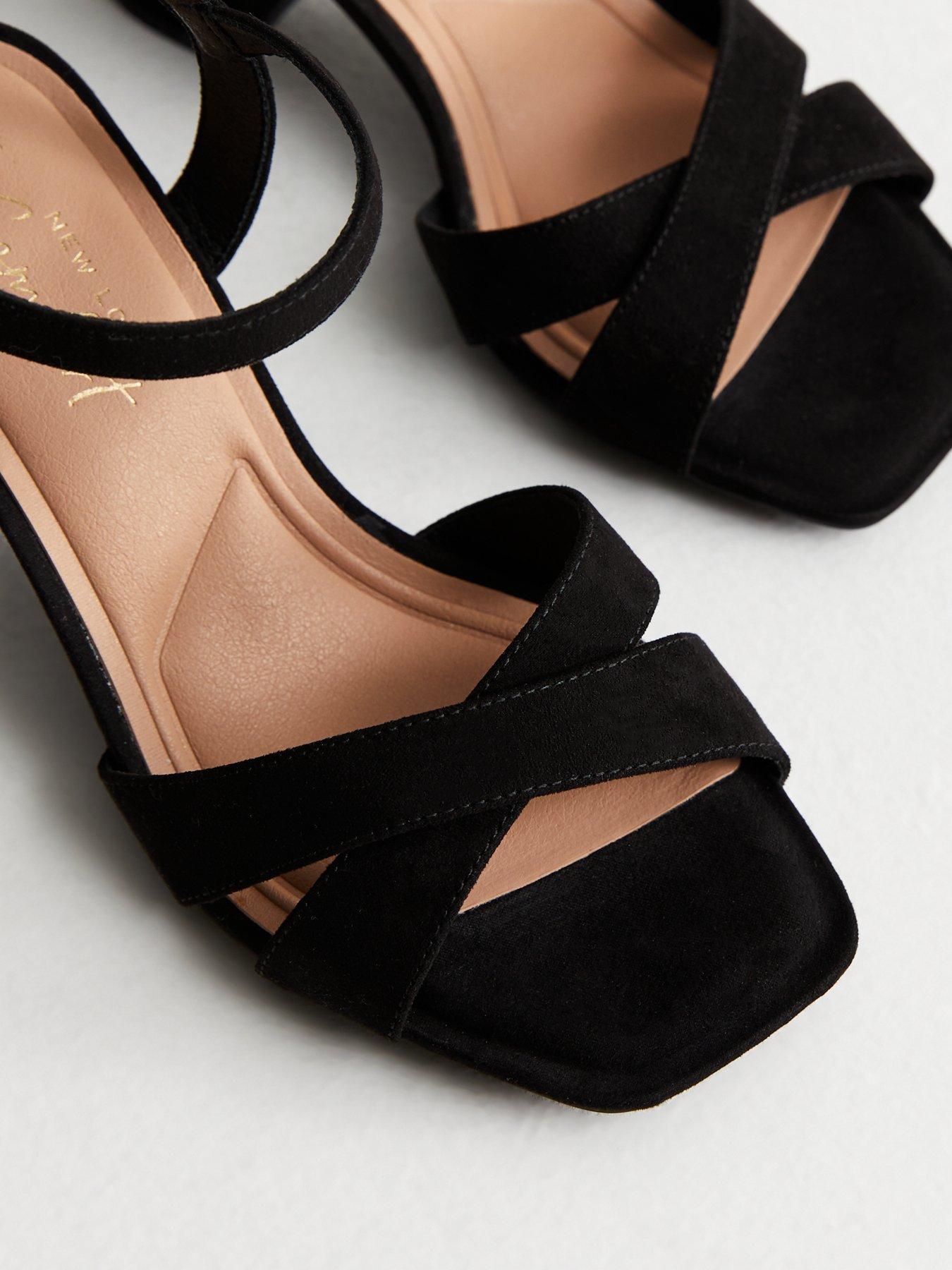 New Look Wide Fit Black Suedette 2 Part Block Heel Sandals | Littlewoods