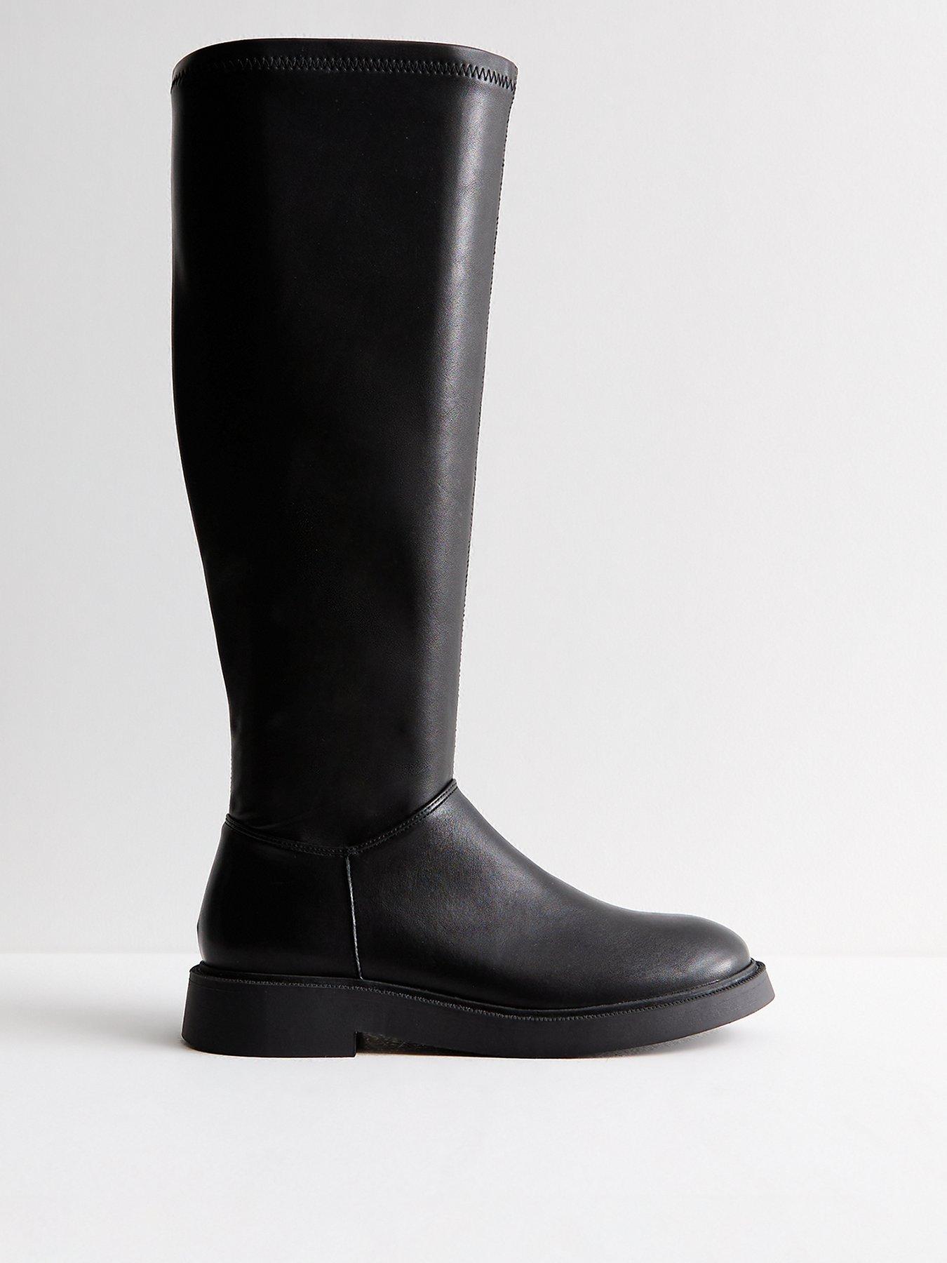 New Look Leather-Look High Leg Boots - Black | littlewoods.com