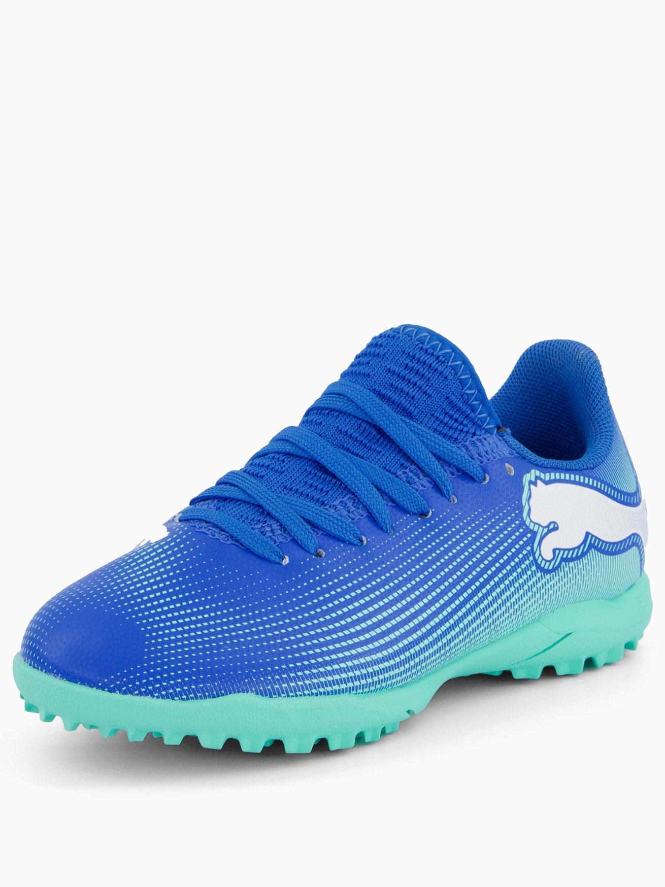 Puma Junior Future 7 Play Astro Turf Football Boot - Blue-Mint ...