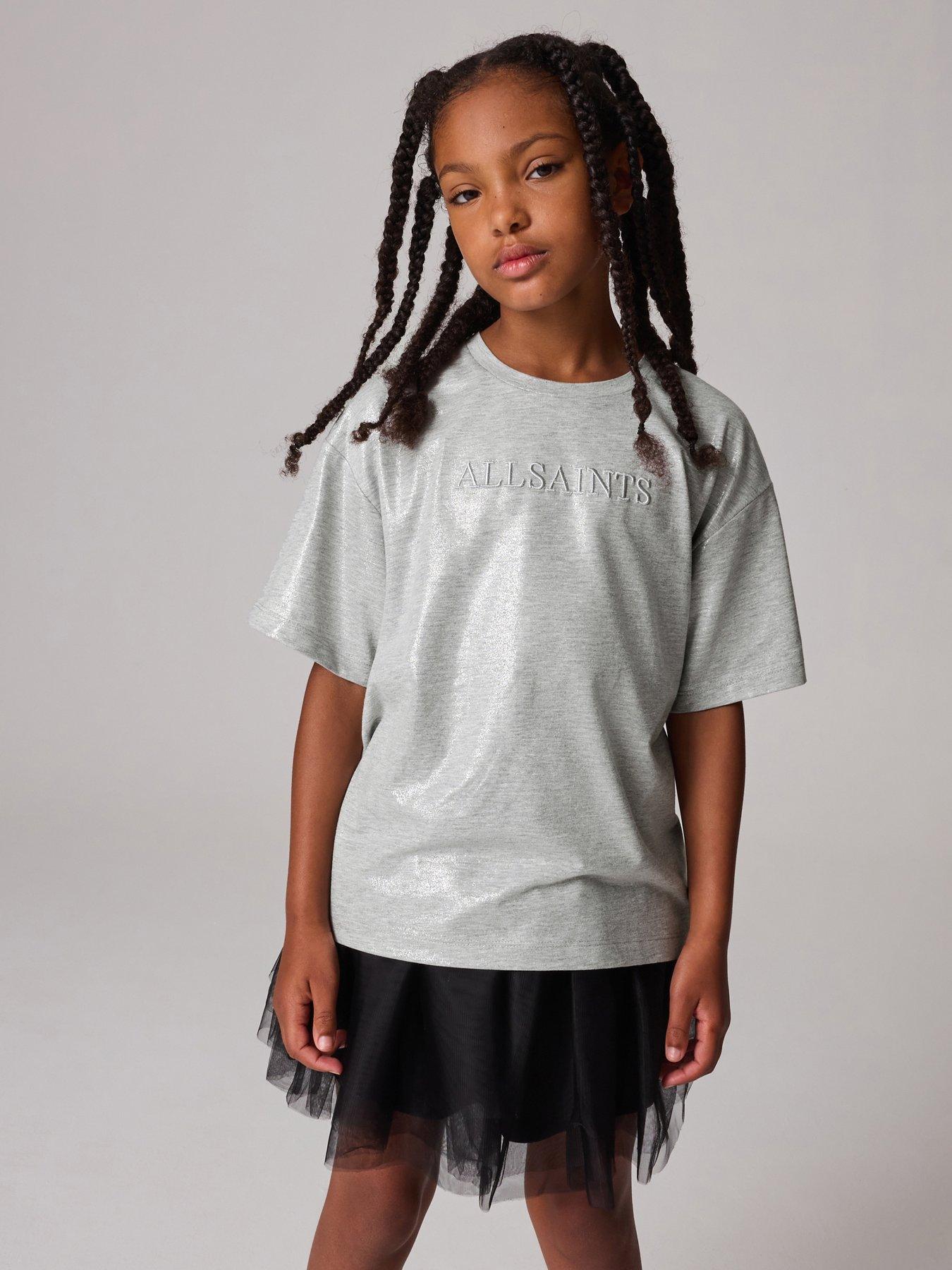 smALLSAINTS All Saints Girls Metallic T-Shirt - Grey | littlewoods.com