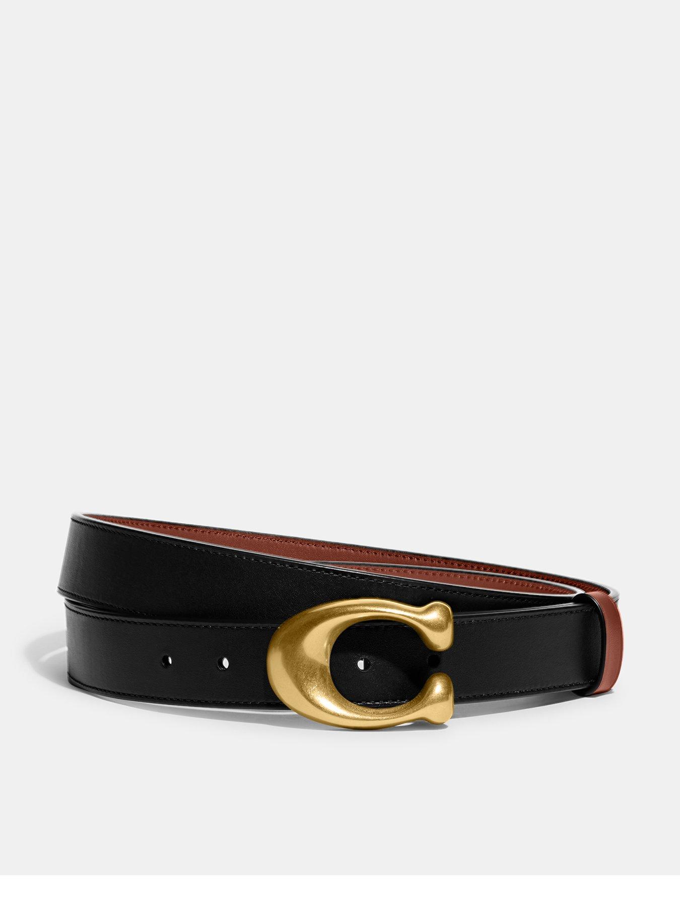 COACH Sculpted C Reversible Leather Belt 32mm - Black | littlewoods.com