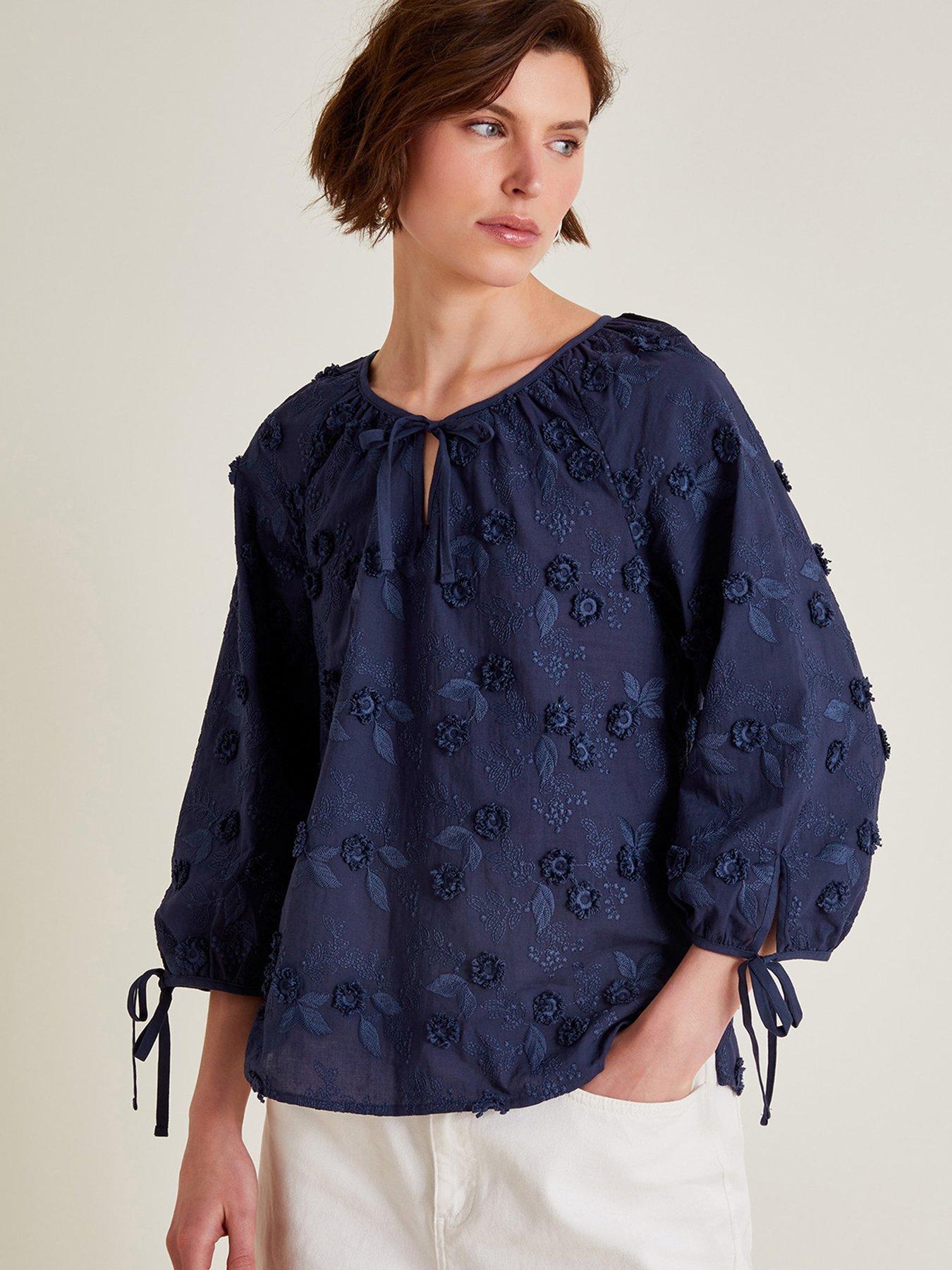 Monsoon Floral Embroidered Top - Navy | Littlewoods
