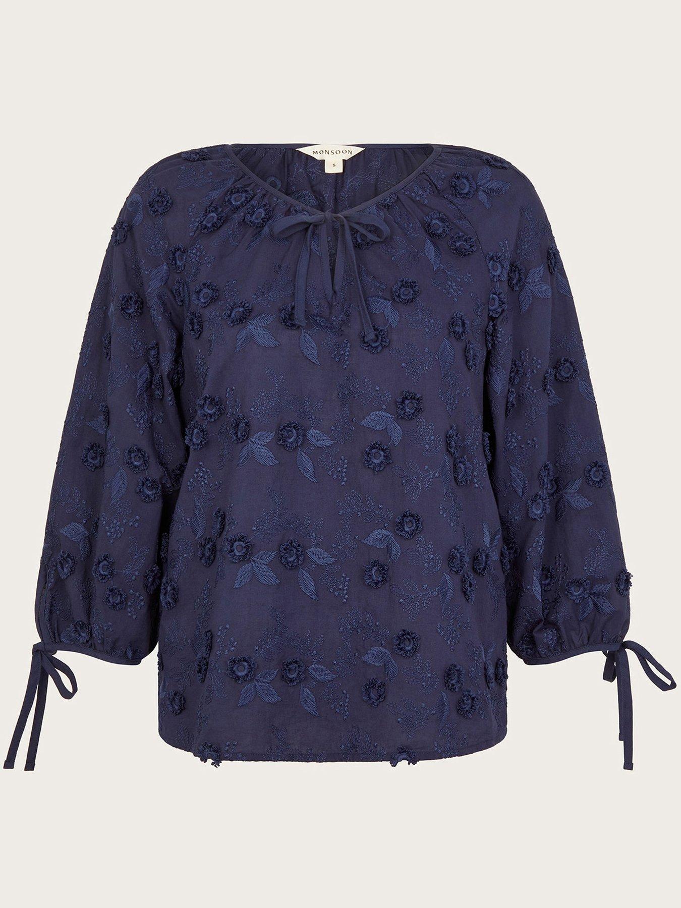 Monsoon Floral Embroidered Top - Navy | Littlewoods
