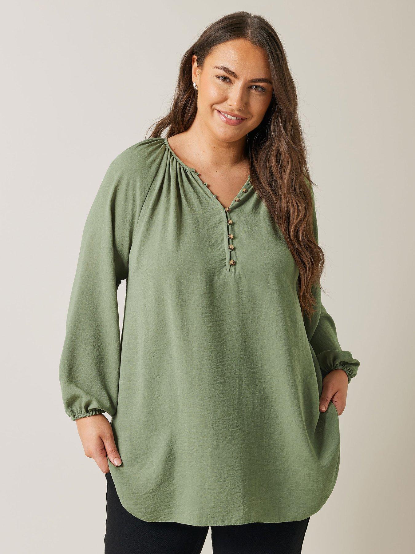 Evans Long Sleeve Gypsy Blouse - Green | littlewoods.com