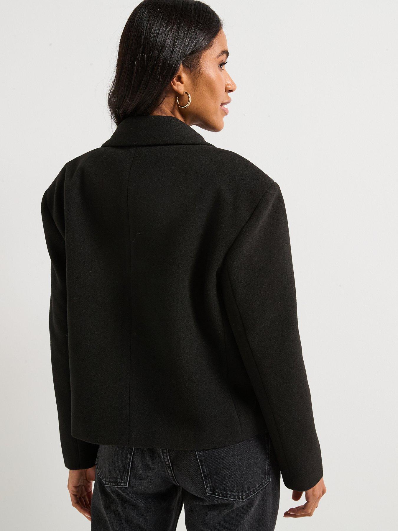 V by Very Faux Wool Cropped Blazer - Black | Littlewoods