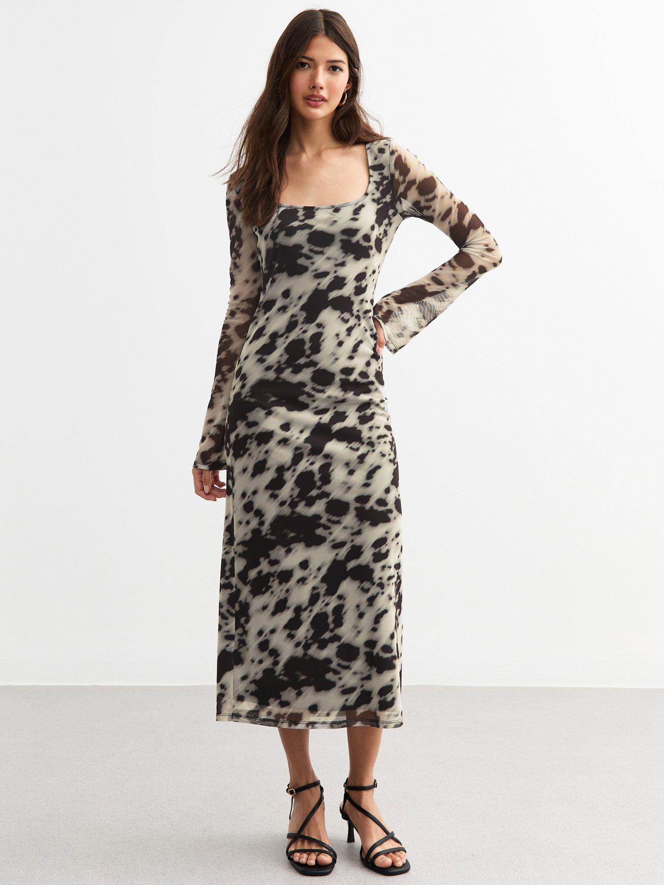 New Look Cow Mesh Long Sleeve Dress - Print | Littlewoods