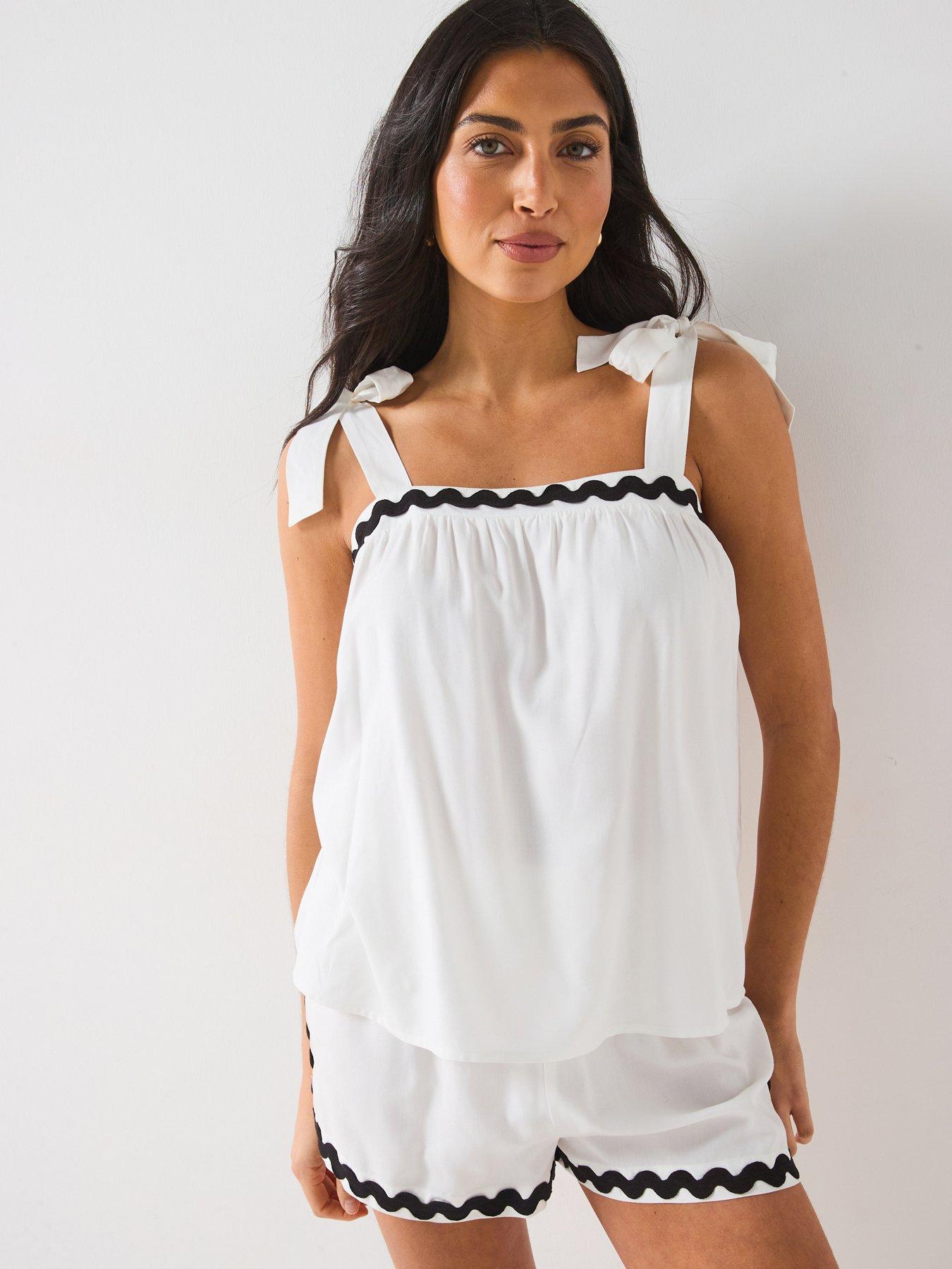 V by Very Rik Rak Tie Shoulder Cami Top - Ivory | Littlewoods