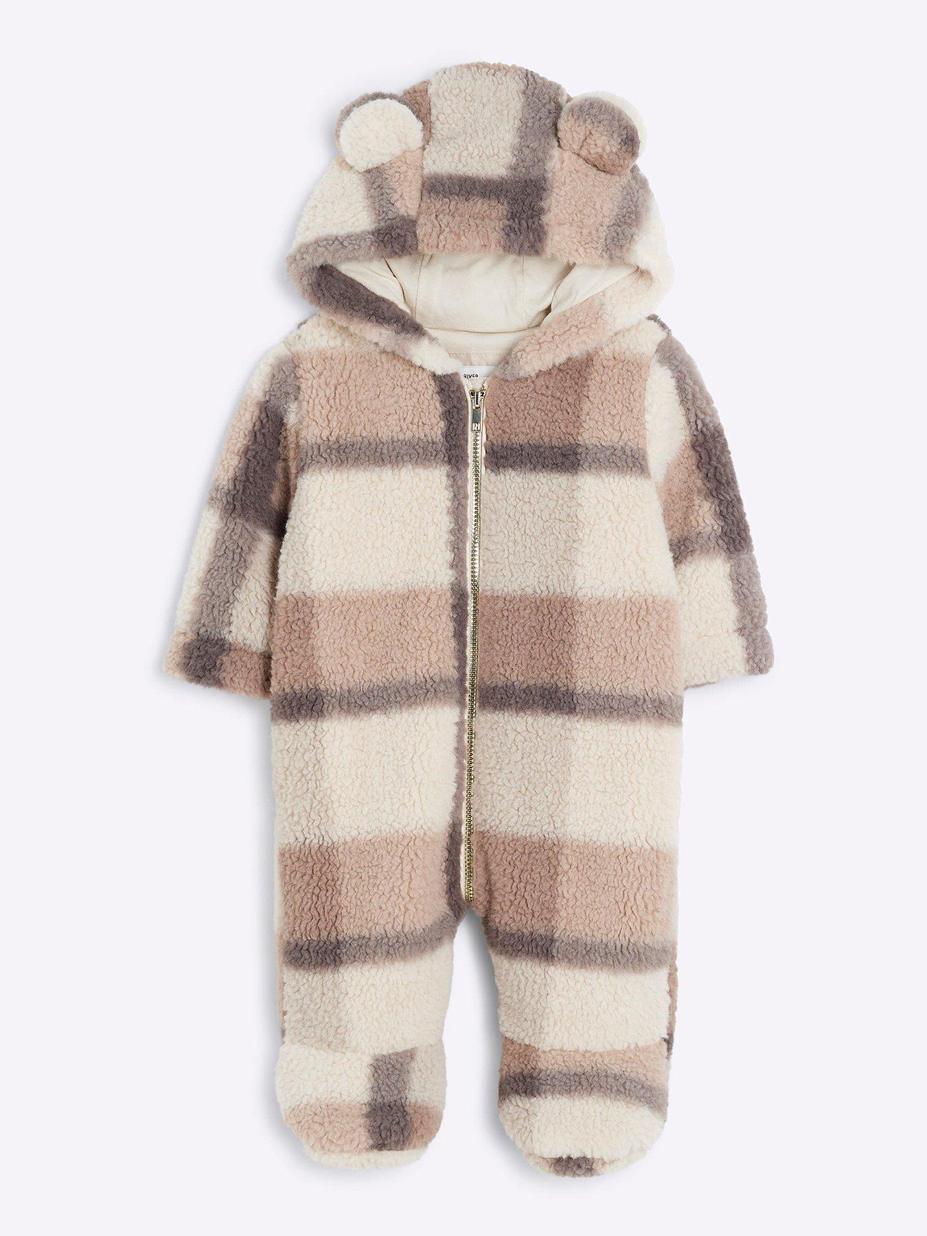 River Island Baby Baby Borg Checked Pramsuit - Beige | littlewoods.com