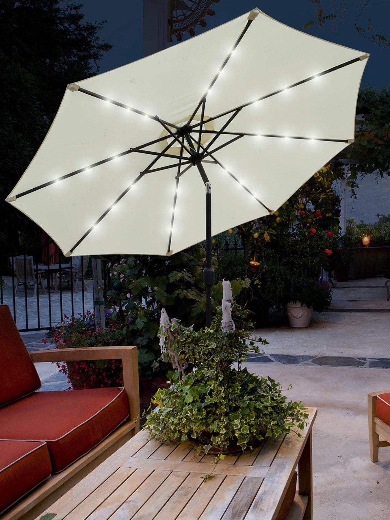 Glamhaus Solar LED Tilting Cream Garden Parasol Umbrella 2.7M | Littlewoods