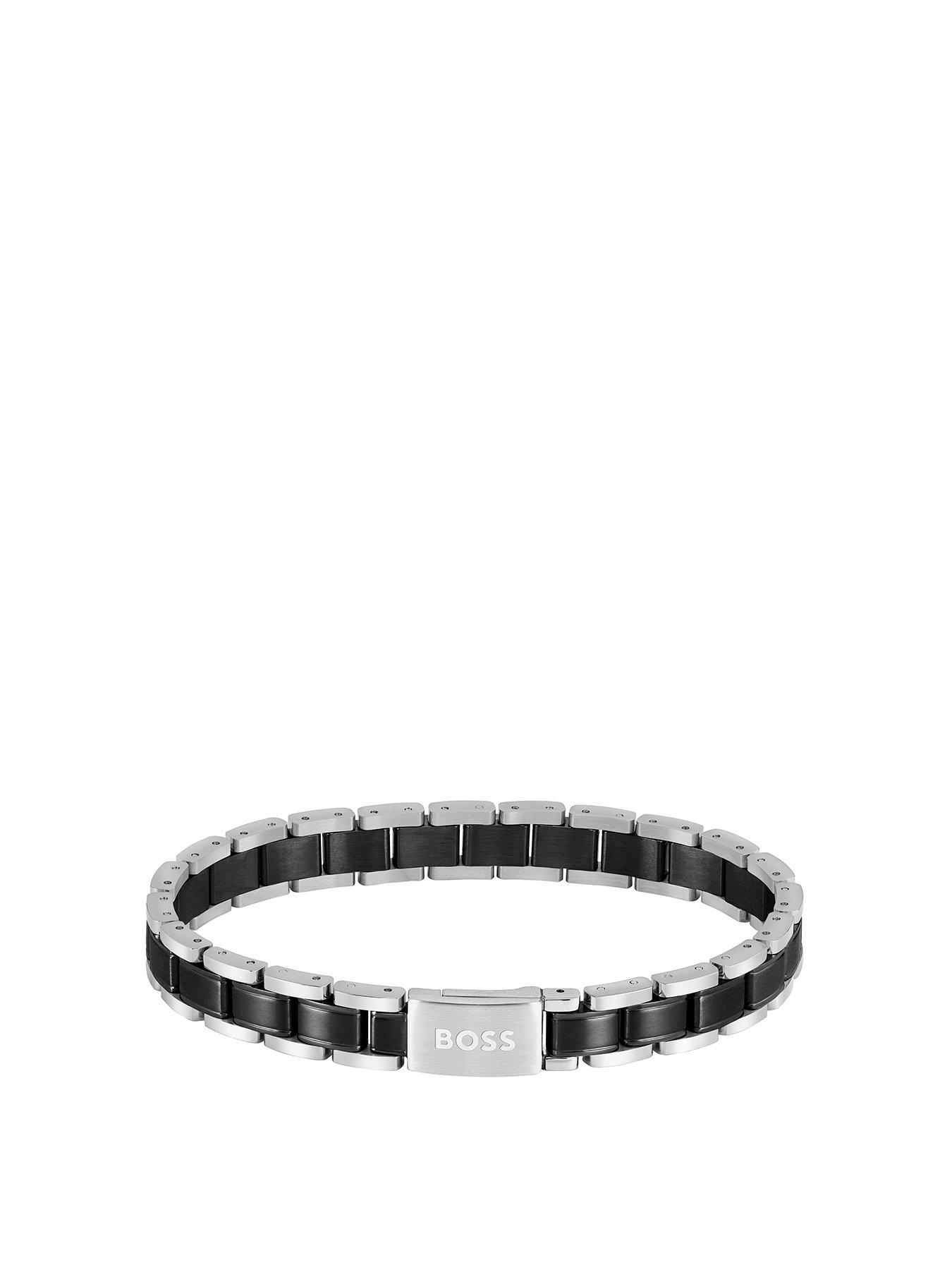 BOSS Gents Metal Link Essentials SS & Black IP Bracelet | Littlewoods