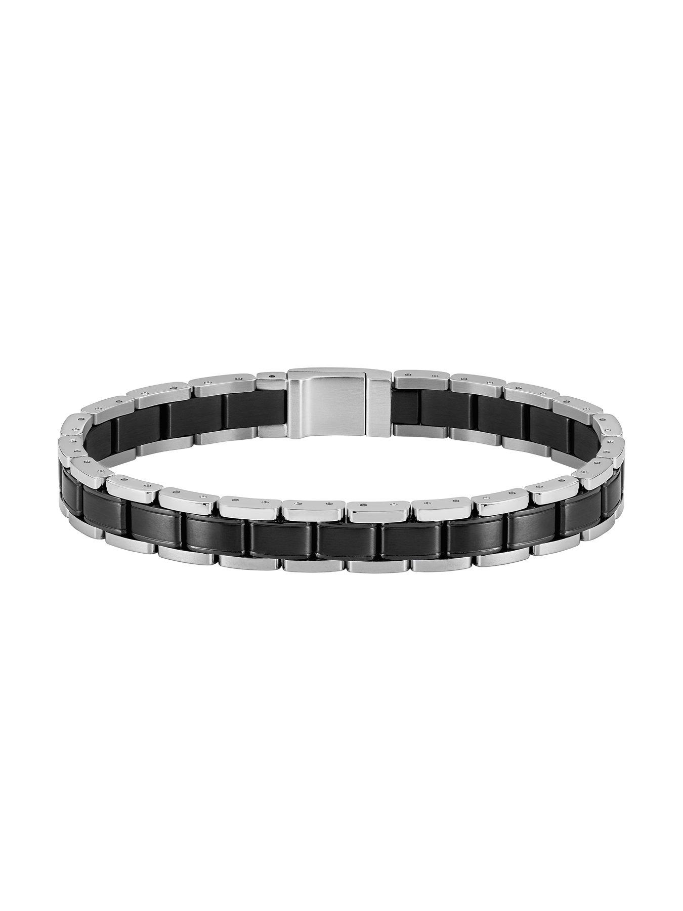 BOSS Gents Metal Link Essentials SS & Black IP Bracelet | Littlewoods