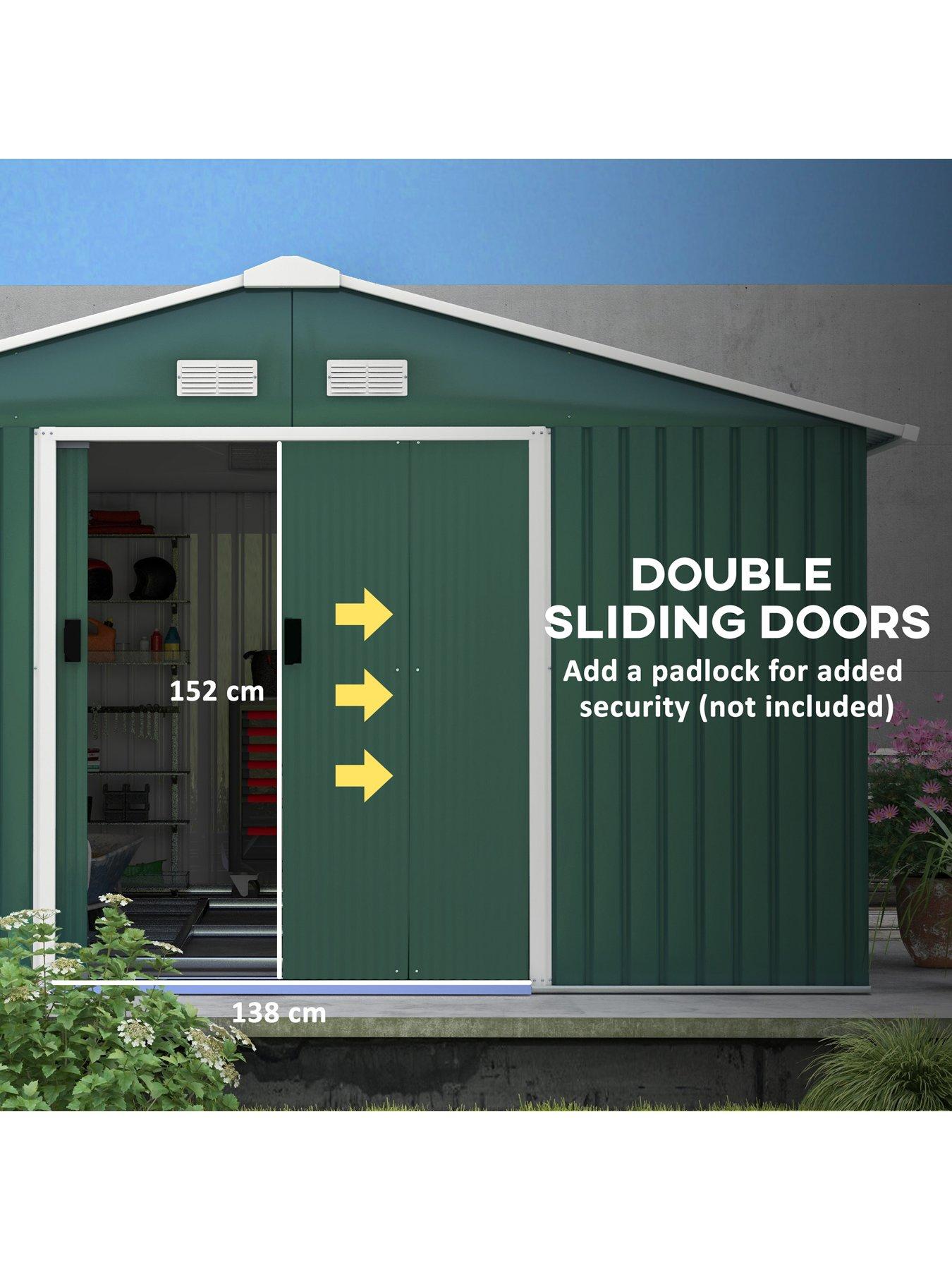 OutSunny 12.5 x 11.1ft Steel Sliding Door Storage Shed - Green ...