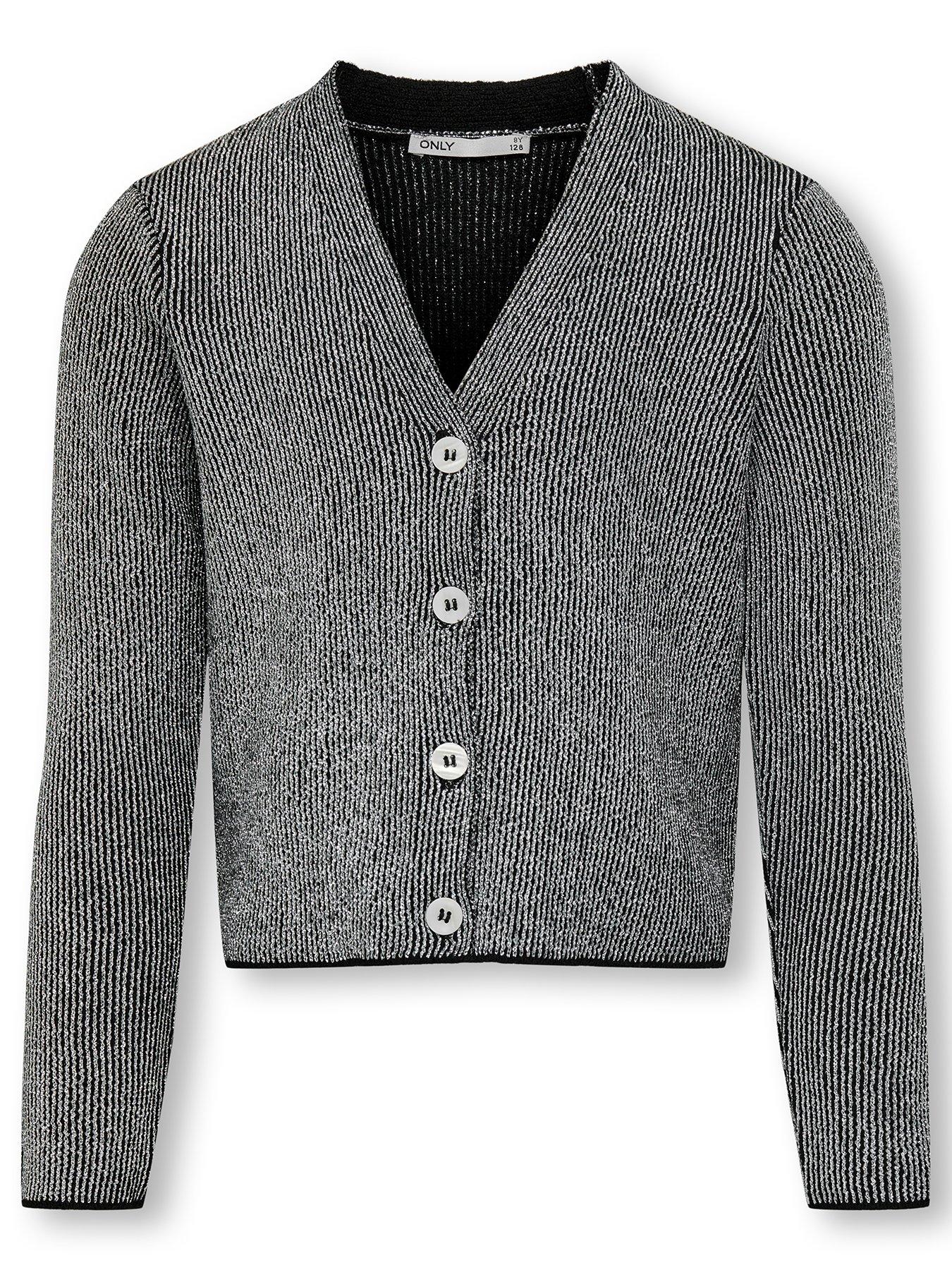 Only Kids Girls Glitter V Neck Knitted Cardigan - Black Silver Glitter ...