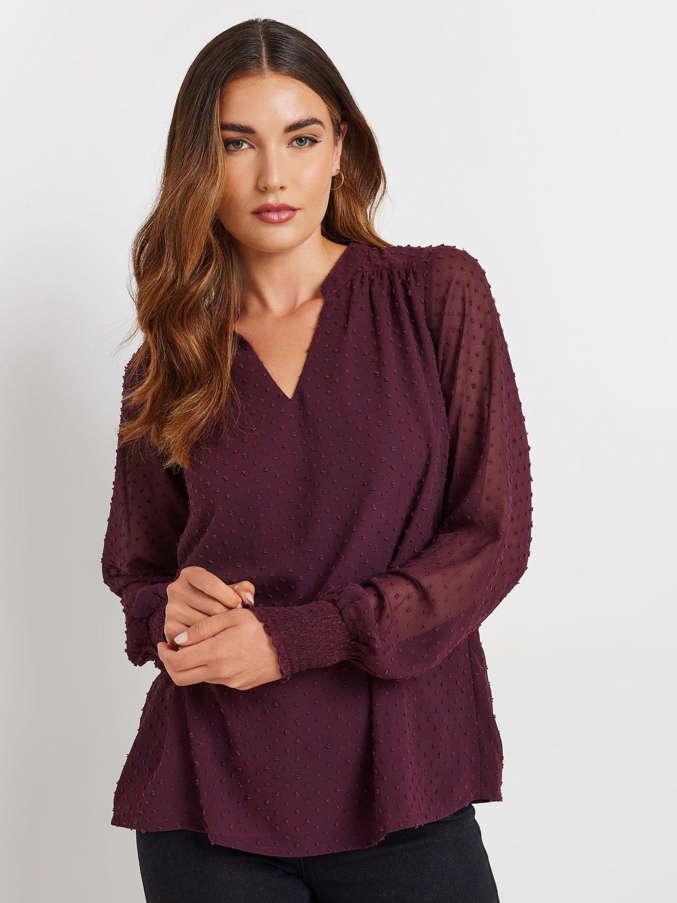 Long Tall Sally Tall Dobby Spot Shirred Cuff Top | littlewoods.com