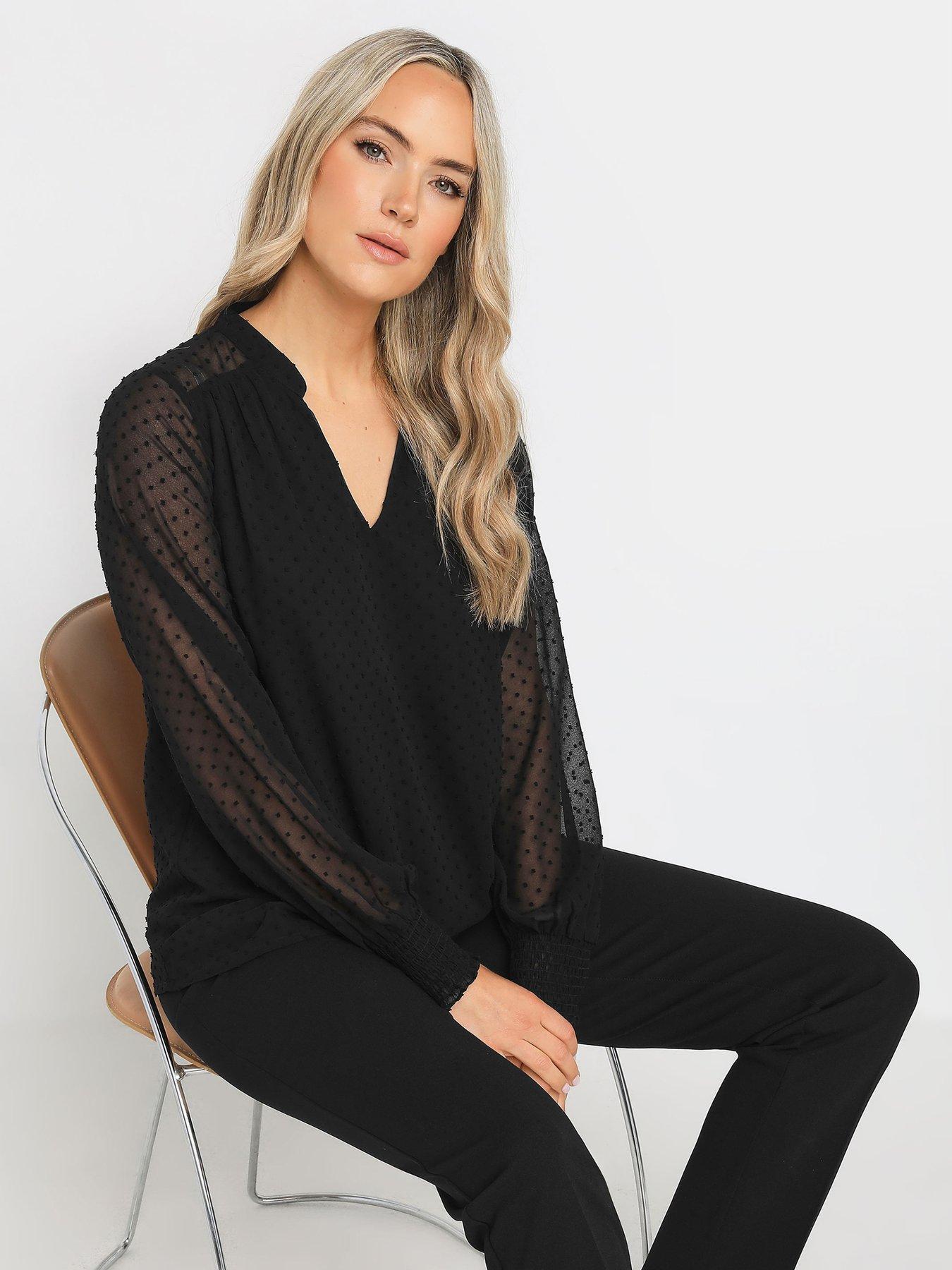 Long Tall Sally Tall Dobby Spot Shirred Cuff Top | littlewoods.com