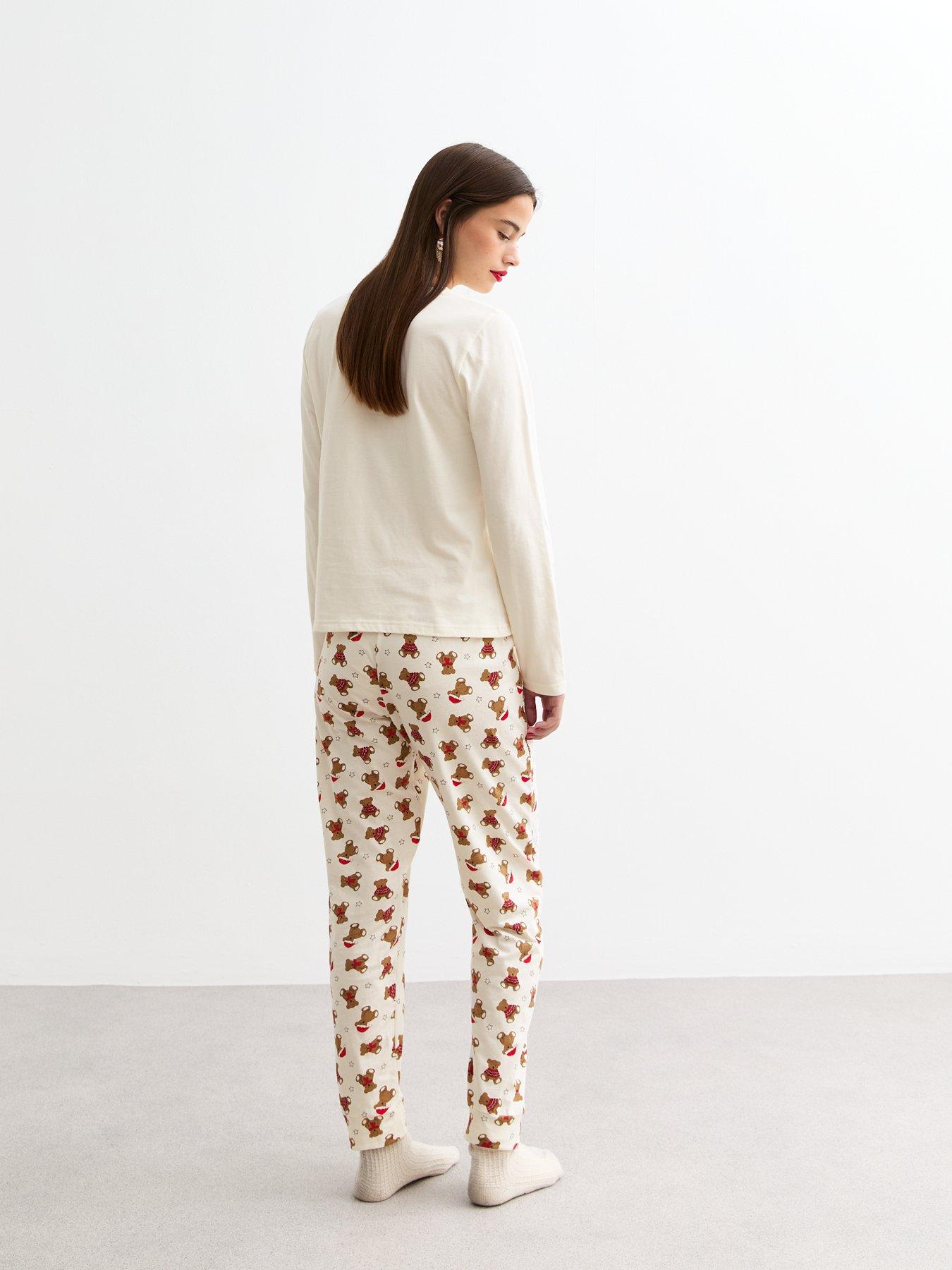 New Look White Cotton Teddy Bear Print Christmas Pyjama Set | Littlewoods