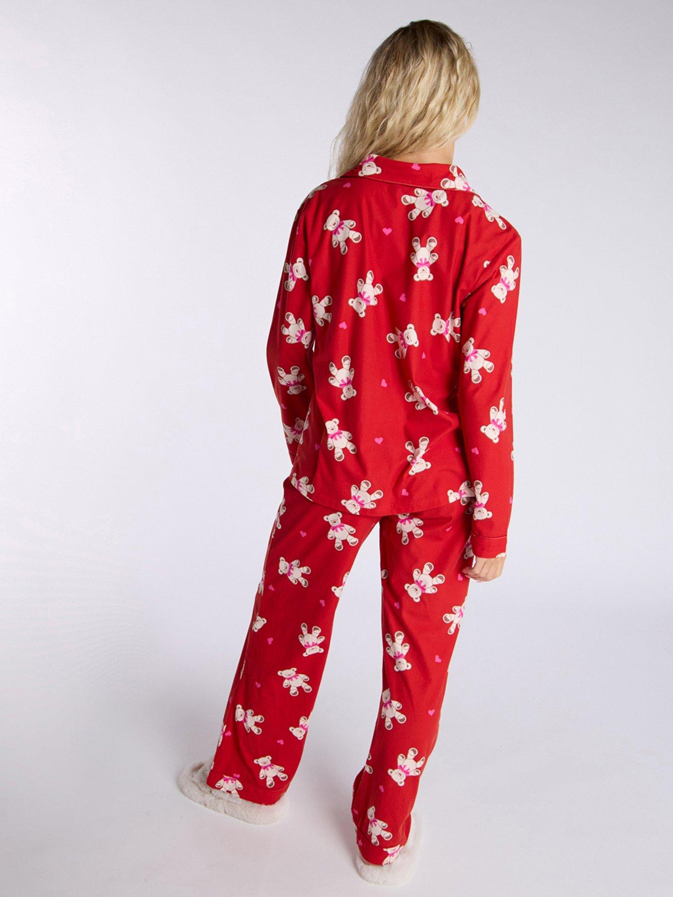Boux Avenue Teddy Bear Fleece PJ in a Bag - Red Mix | littlewoods.com