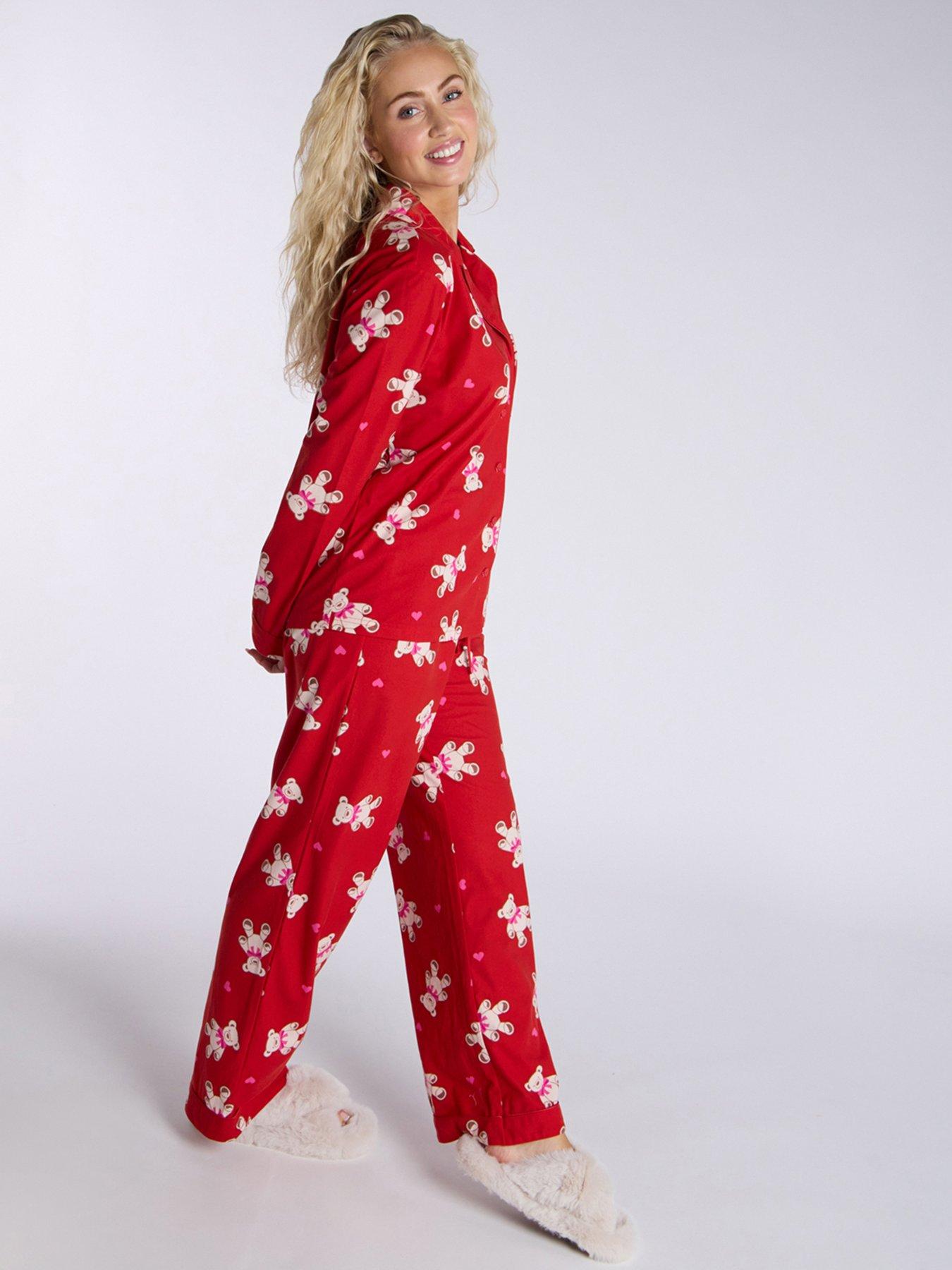 Boux Avenue Teddy Bear Fleece PJ in a Bag - Red Mix | Littlewoods