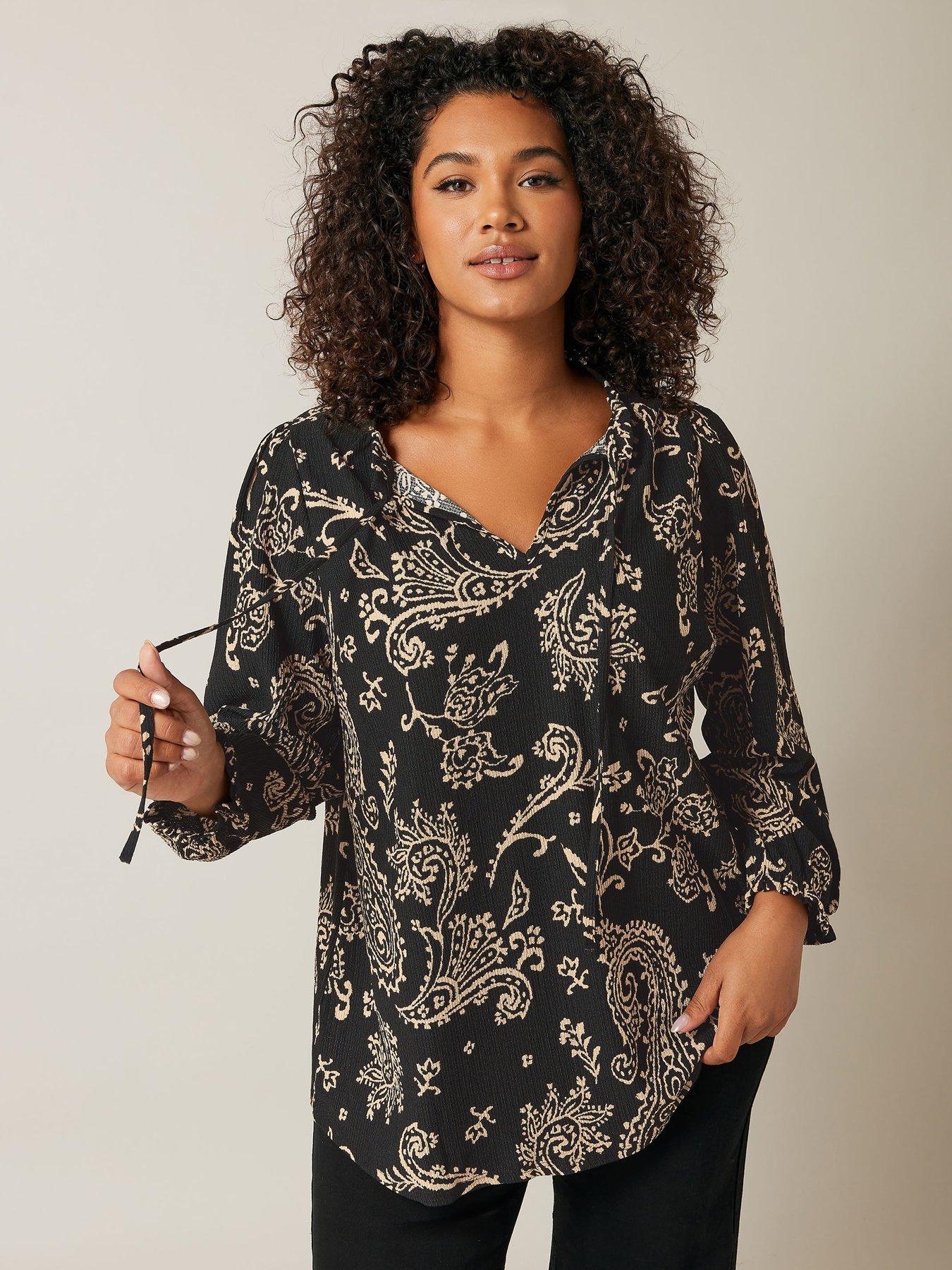 Evans Jersey Gypsy Top - Black Paisley | littlewoods.com
