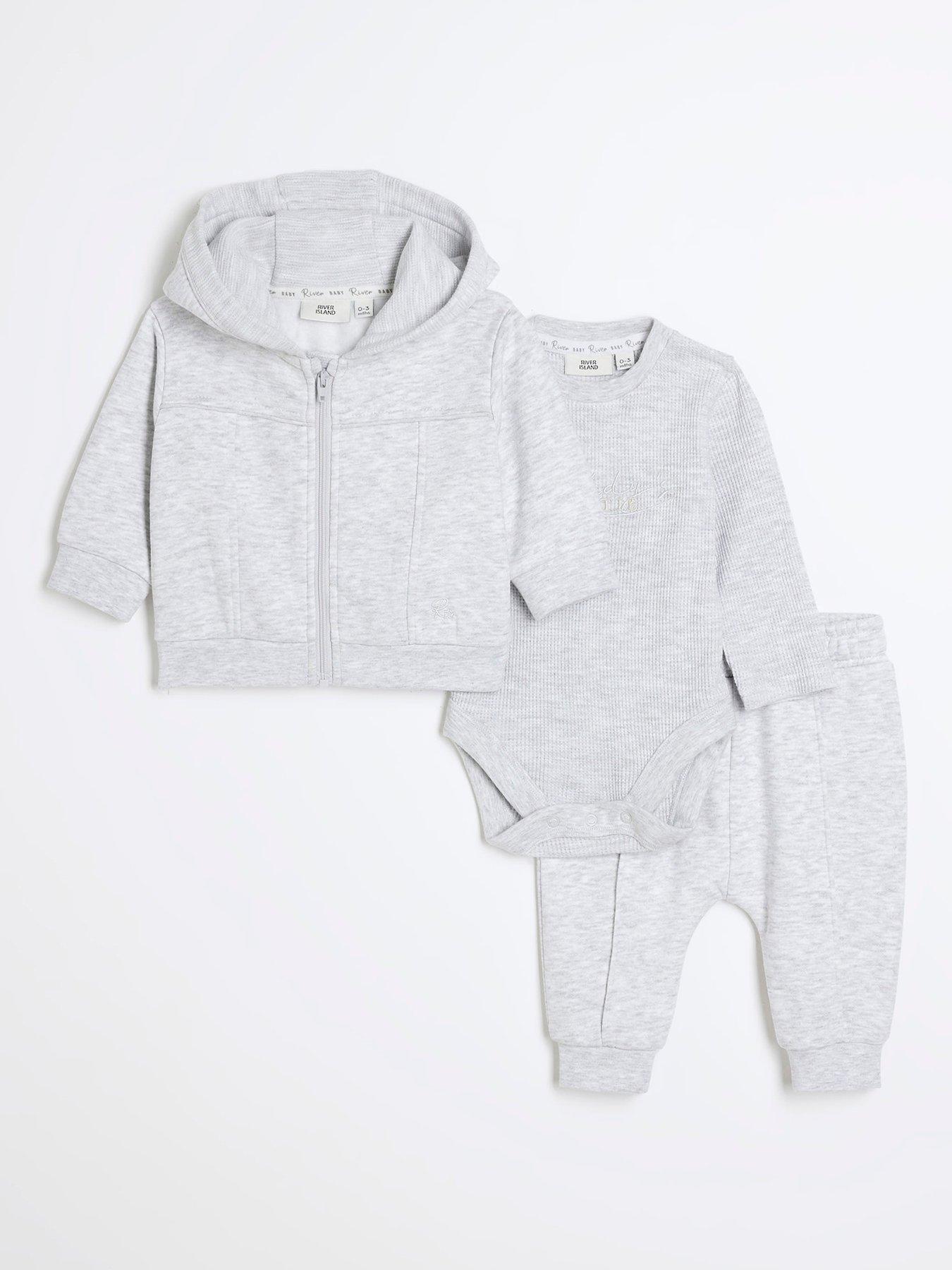 River Island Baby Baby Boy Grey Hoodie 3 Piece Set - Grey | littlewoods.com