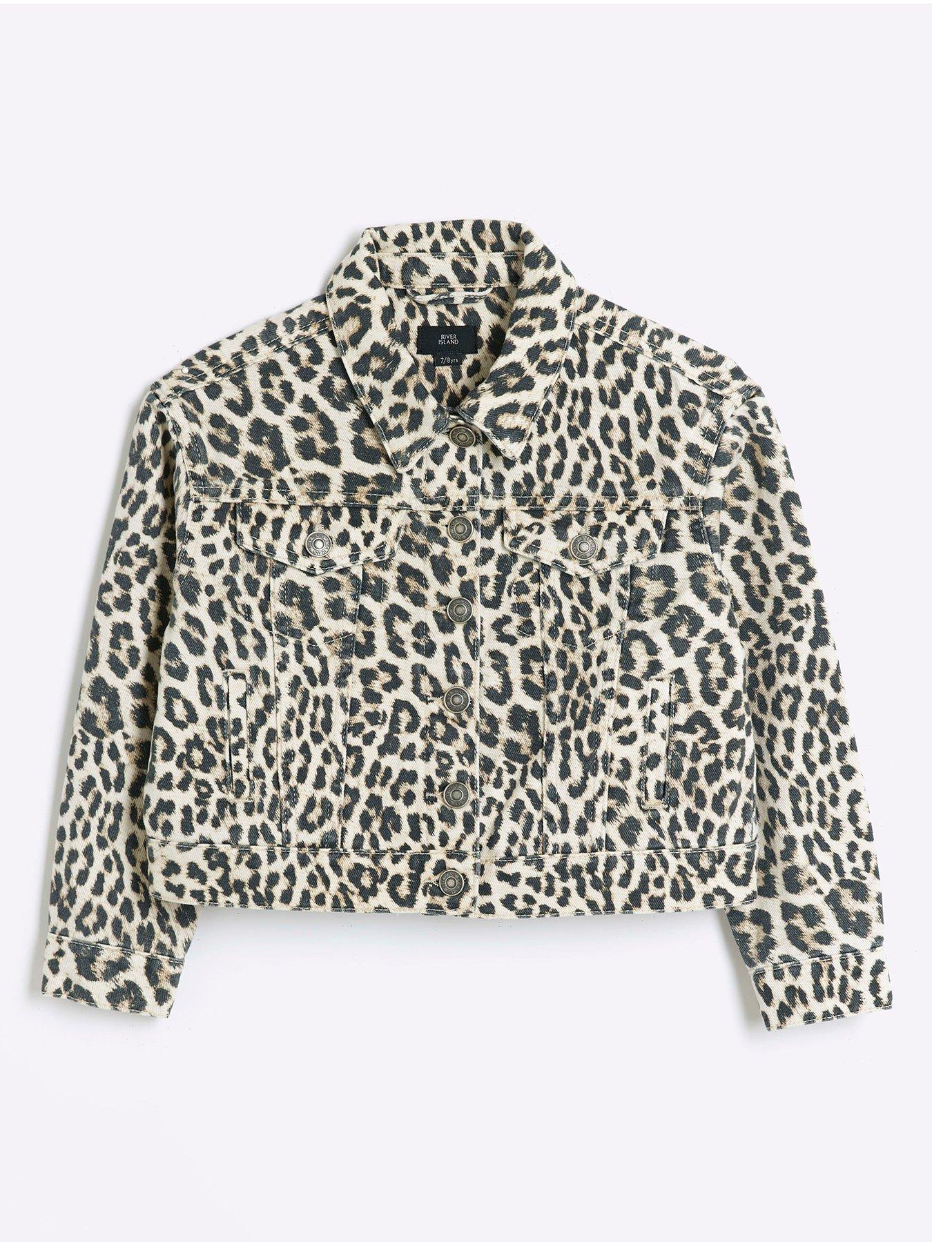 River Island Older Girl Leopard Print Denim Jacket - Brown | Littlewoods