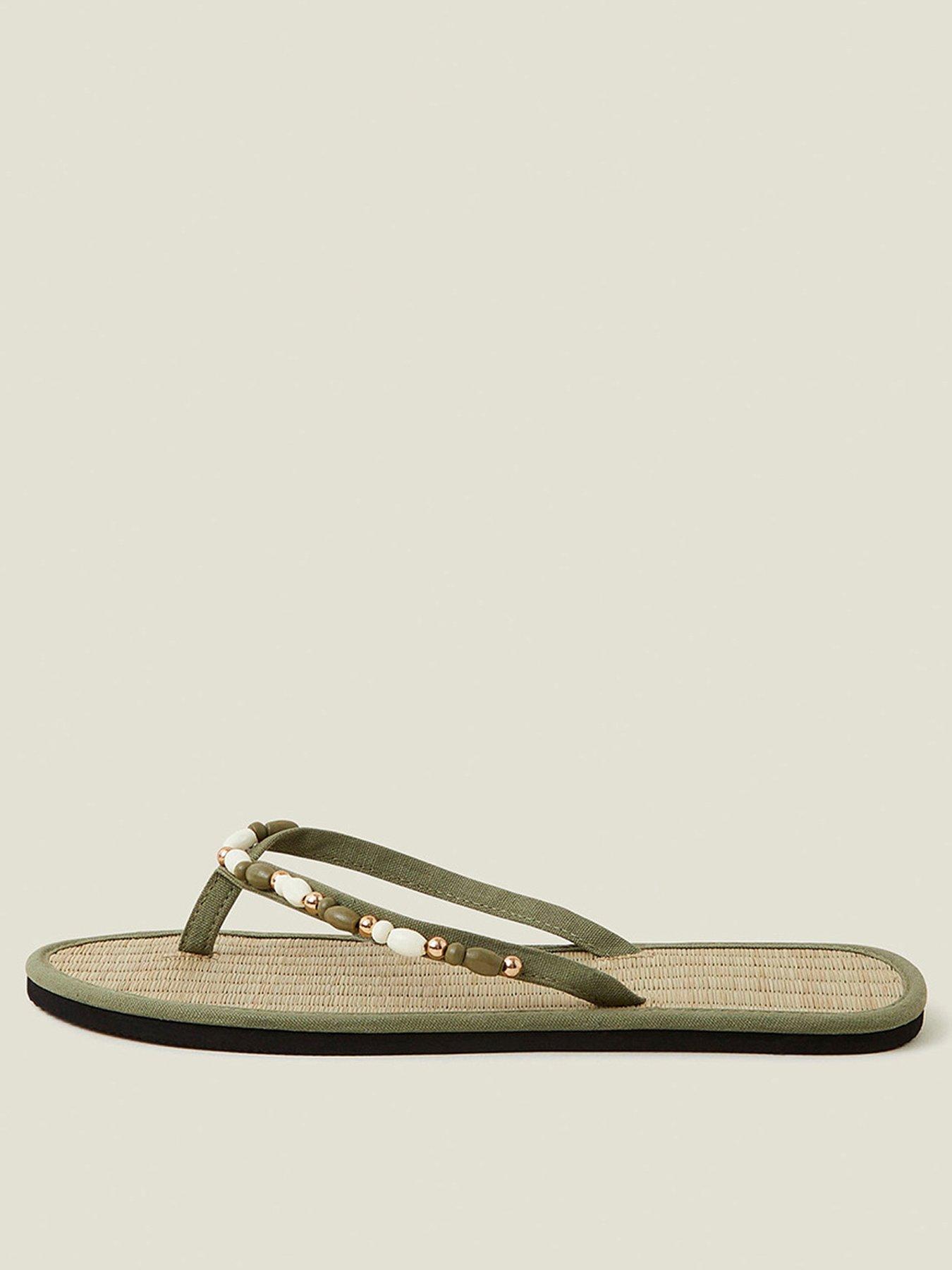 Beaded Seagrass Flip Flops Khaki