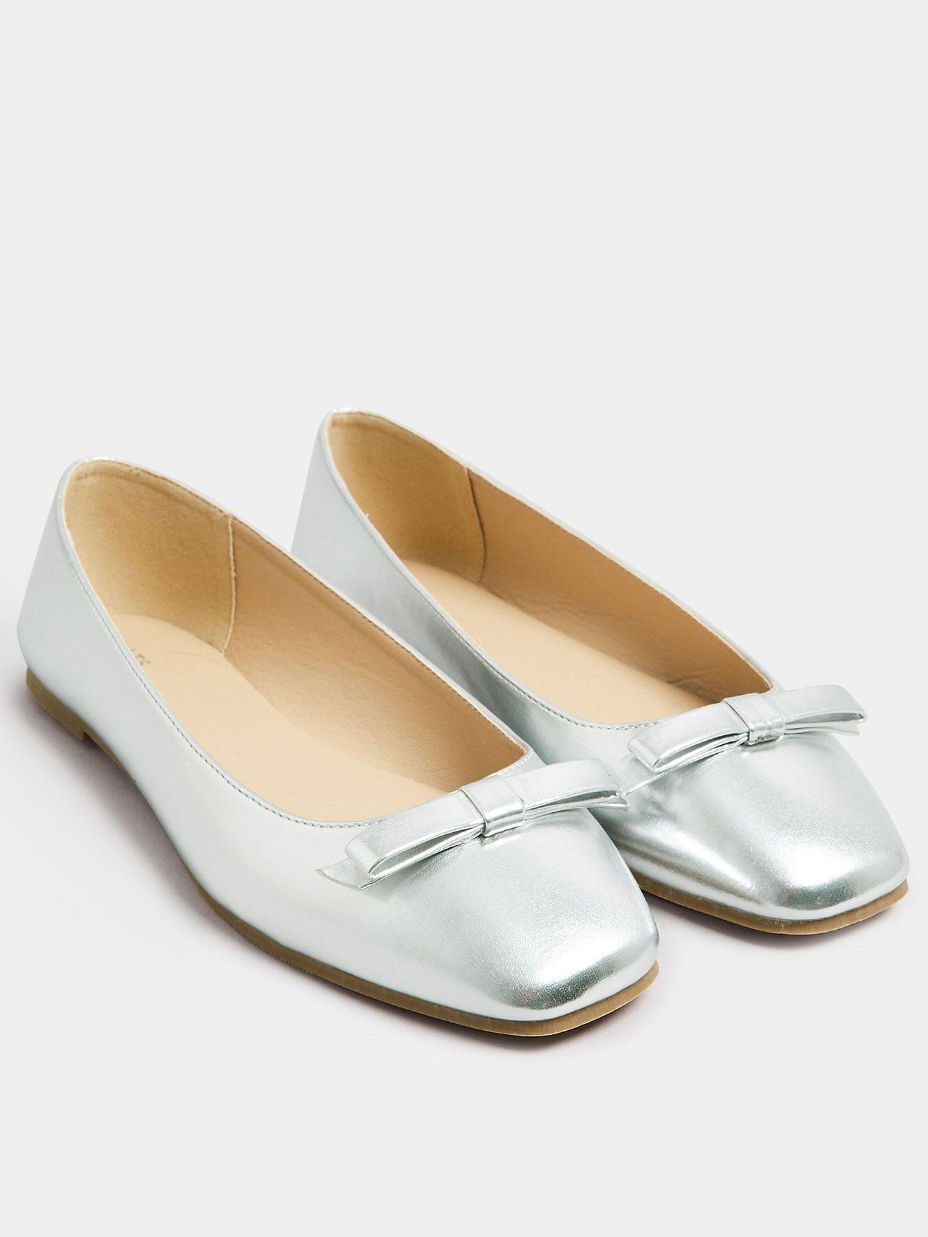 Long Tall Sally Square Toe Ballet Bow Pump - Silver | Littlewoods