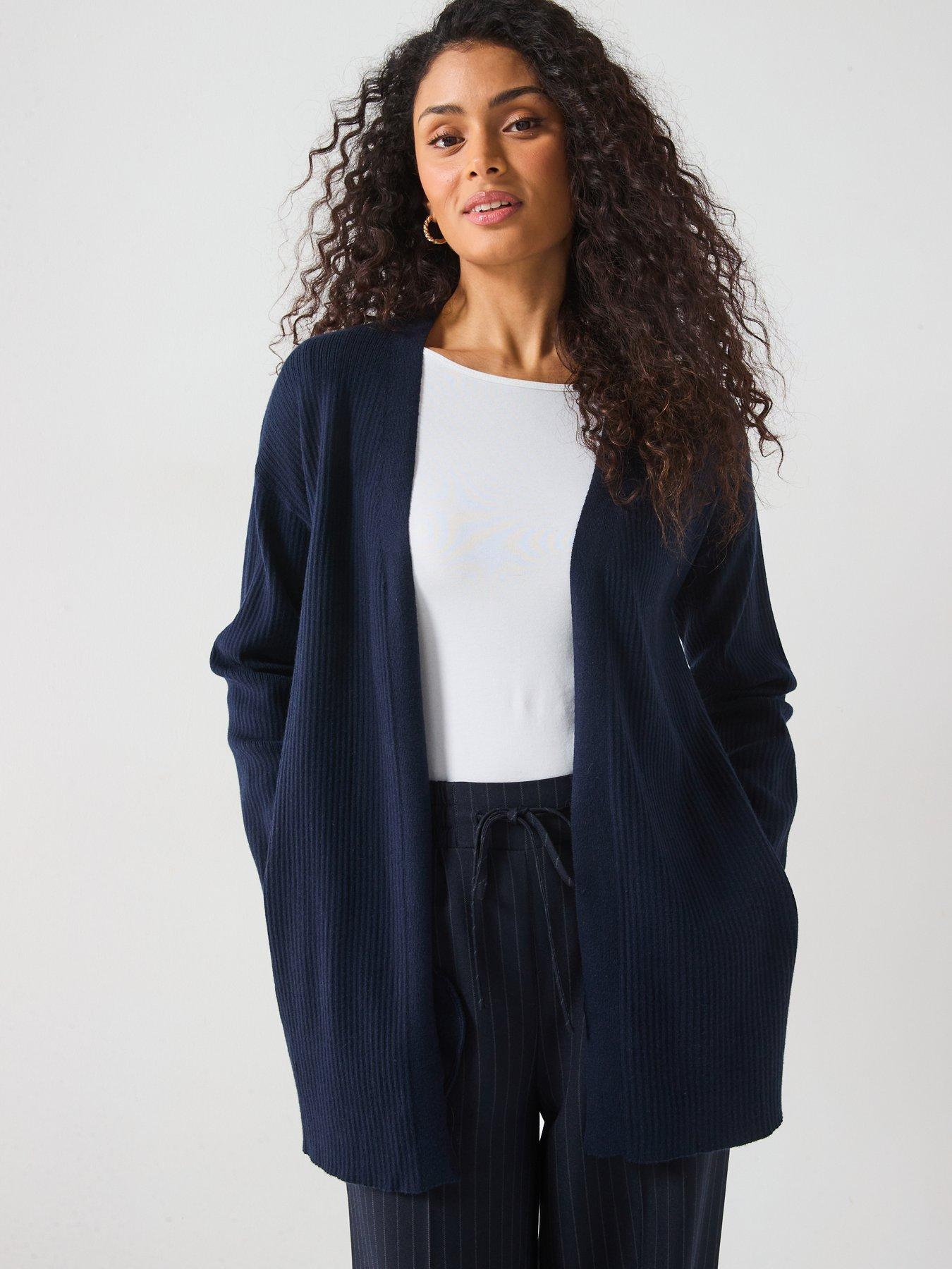 Everyday Longline Ribbed Edge To Edge Cardigan - Dark Blue | Littlewoods