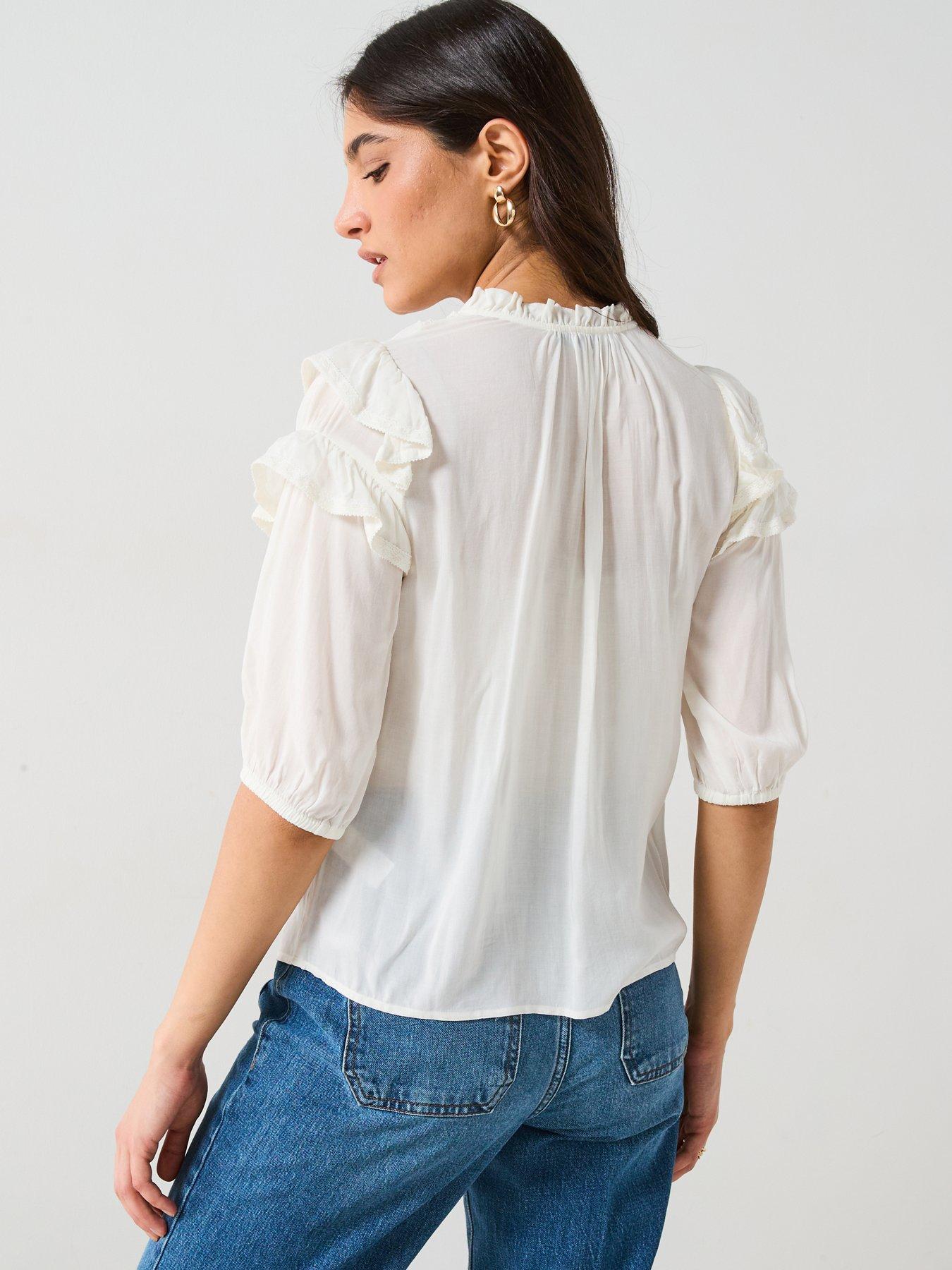 V by Very Lace Ruffle Boho Blouse - White | Littlewoods
