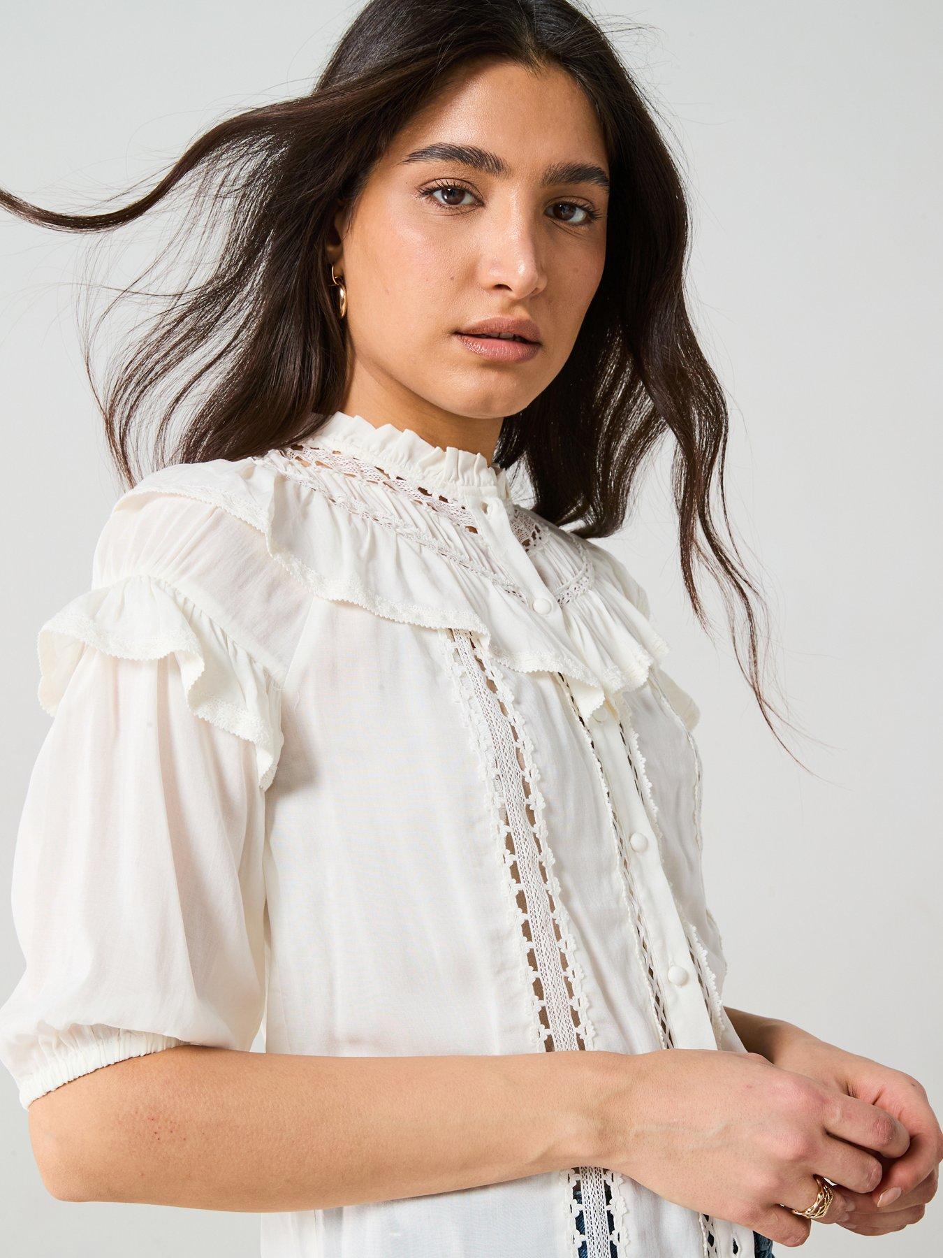 V by Very Lace Ruffle Boho Blouse - White | Littlewoods