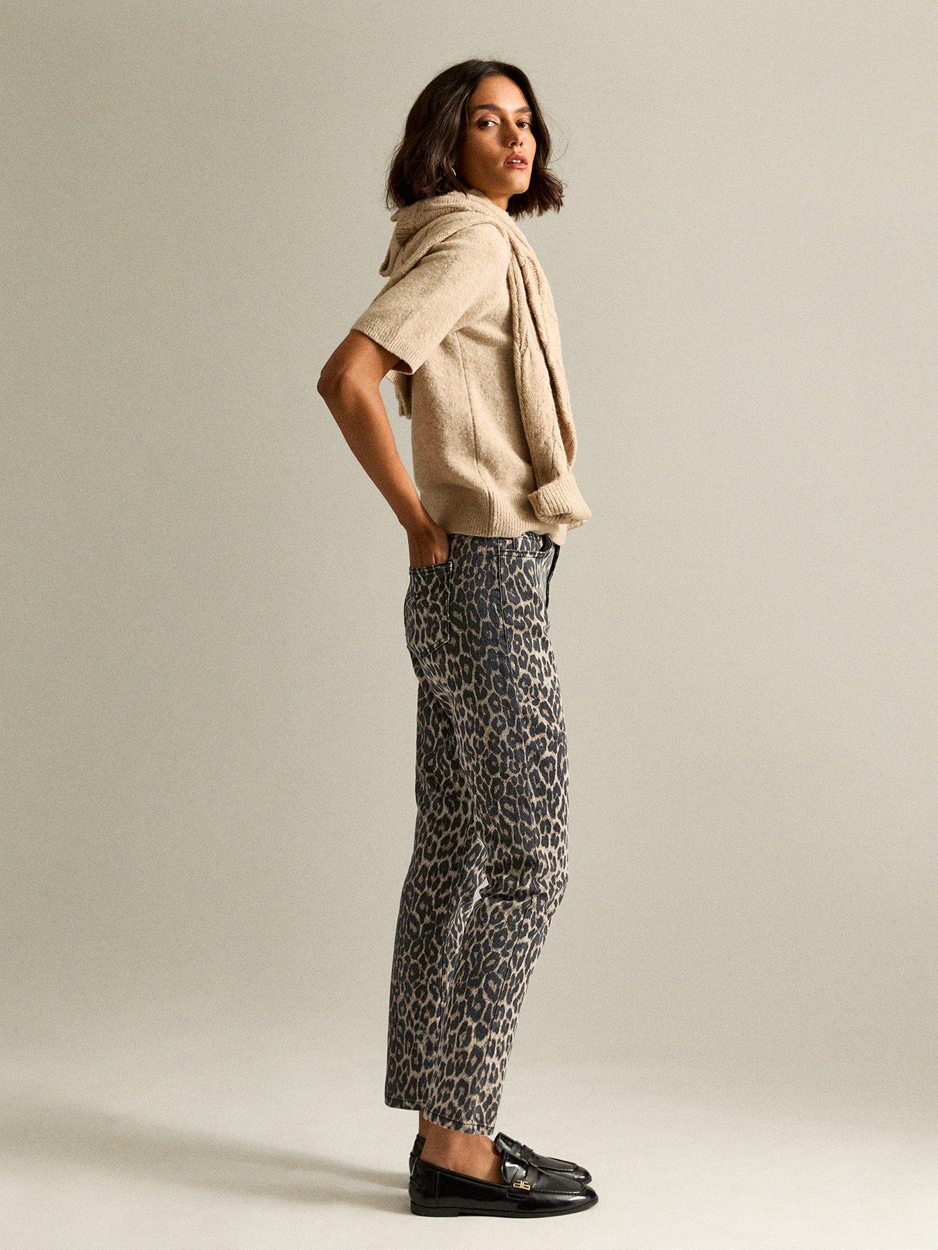 New Look Leopard Print Straight Leg Jeans - Brown | Littlewoods